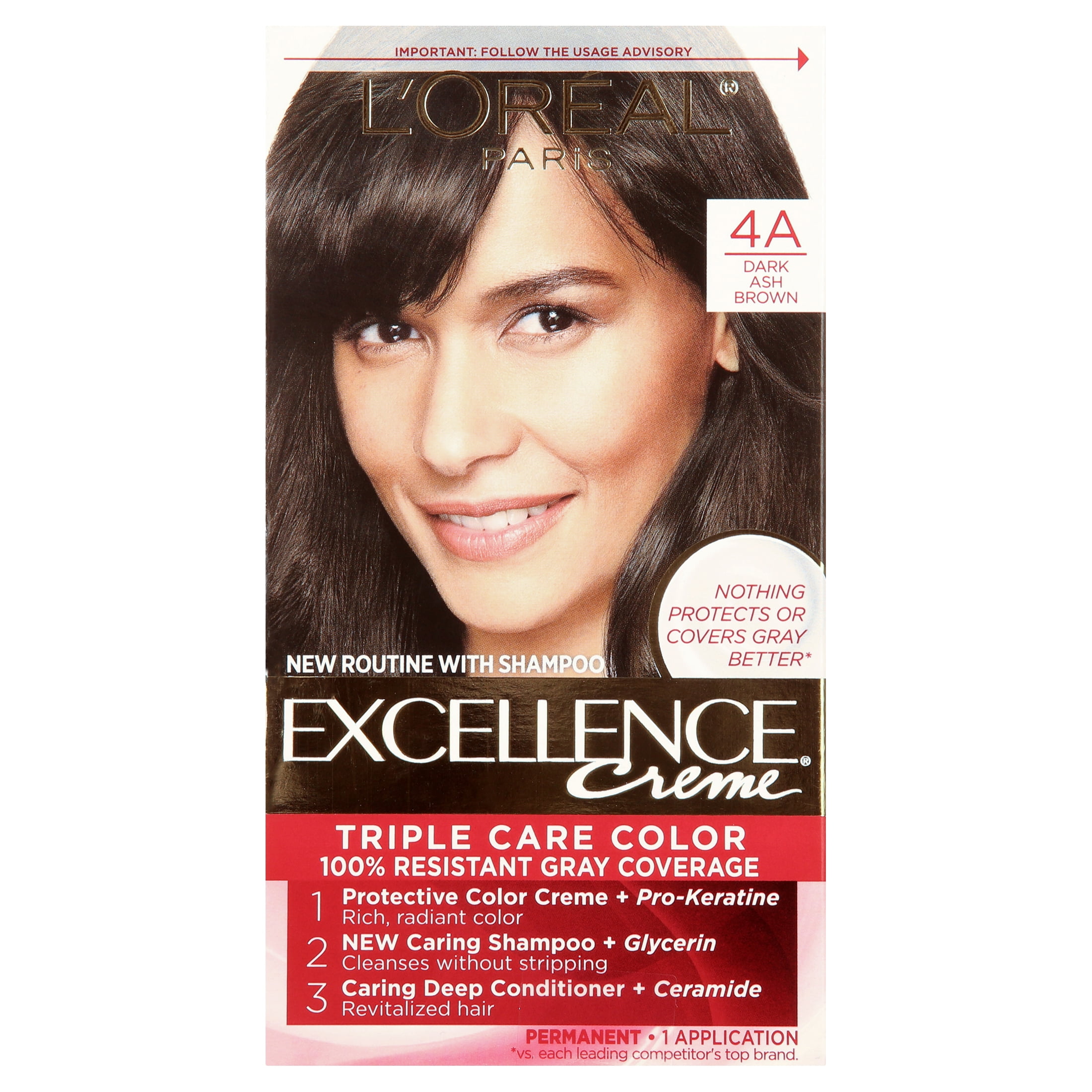 L'Oreal Paris Excellence Creme Permanent Hair Color, 4A Dark Ash Brown ...
