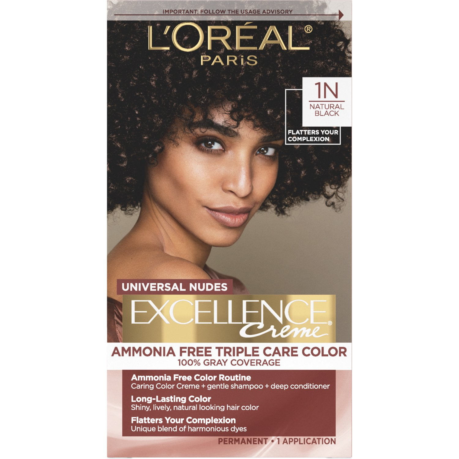 L'Oreal Paris Excellence Universal Nudes Permanent Hair Color, 1N ...