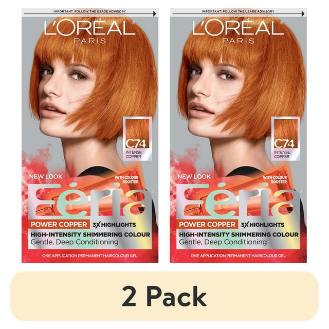 (2 pack) L'Oreal Paris Feria Permanent Hair Color, C74 Copper Crave ...