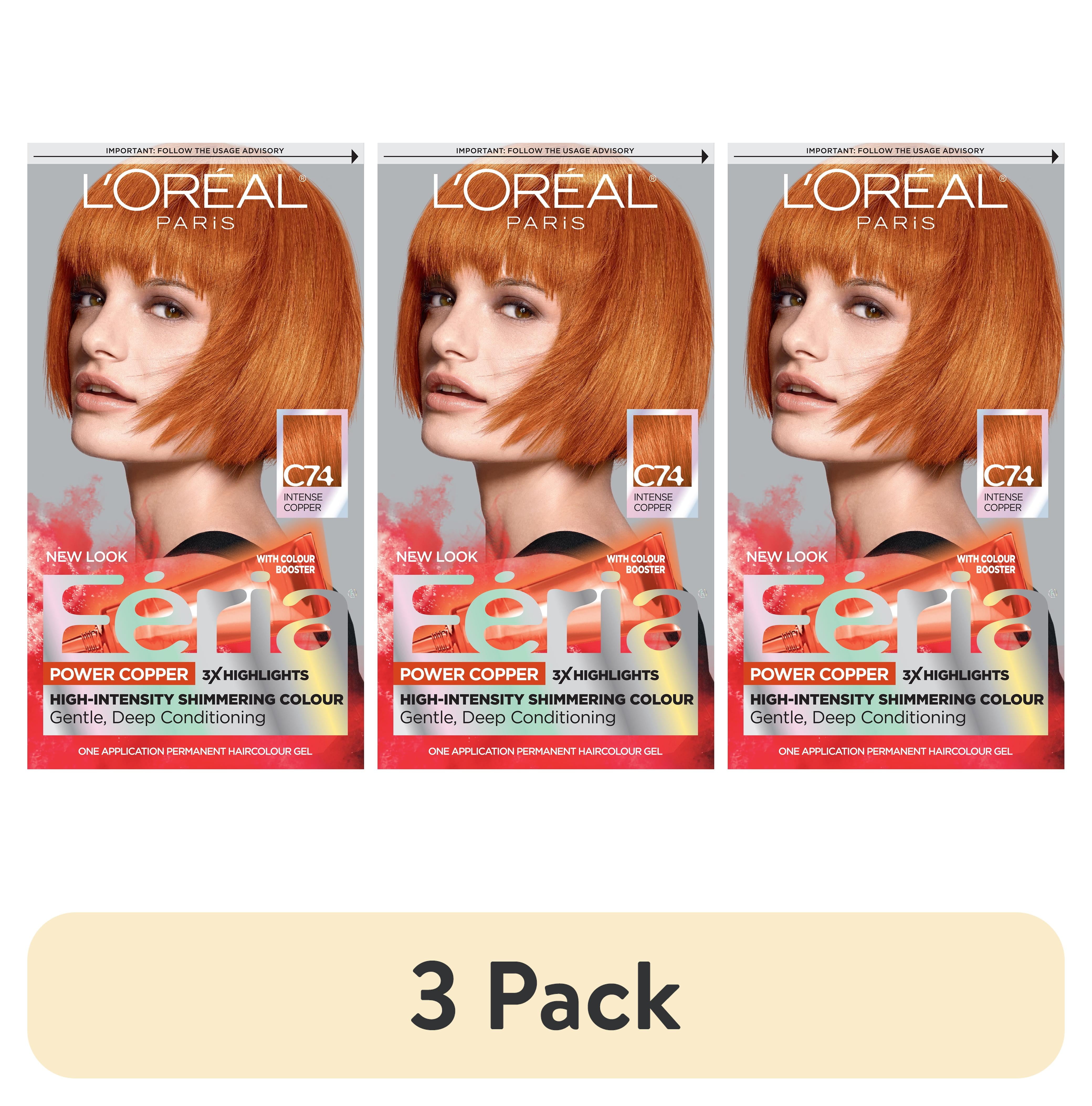 (3 pack) L'Oreal Paris Feria Permanent Hair Color, C74 Copper Crave ...
