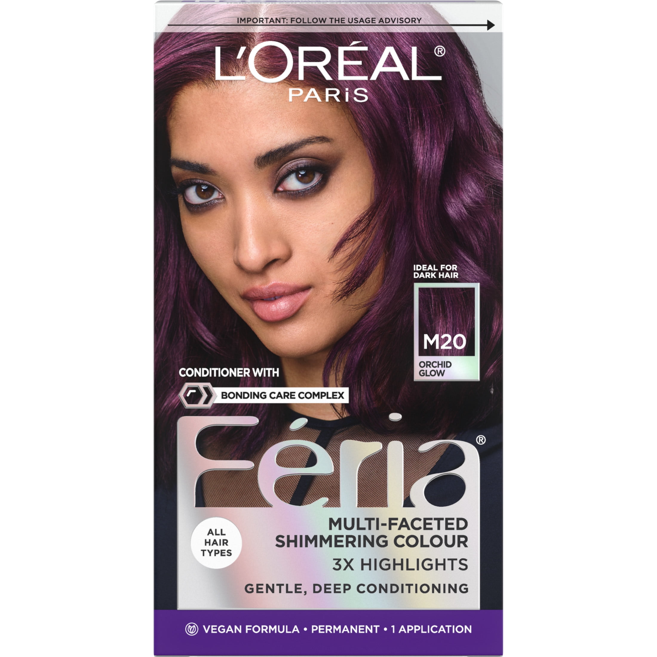 L'Oreal Paris Feria Permanent Hair Color, M20 Orchid Glow, Warm Violet ...