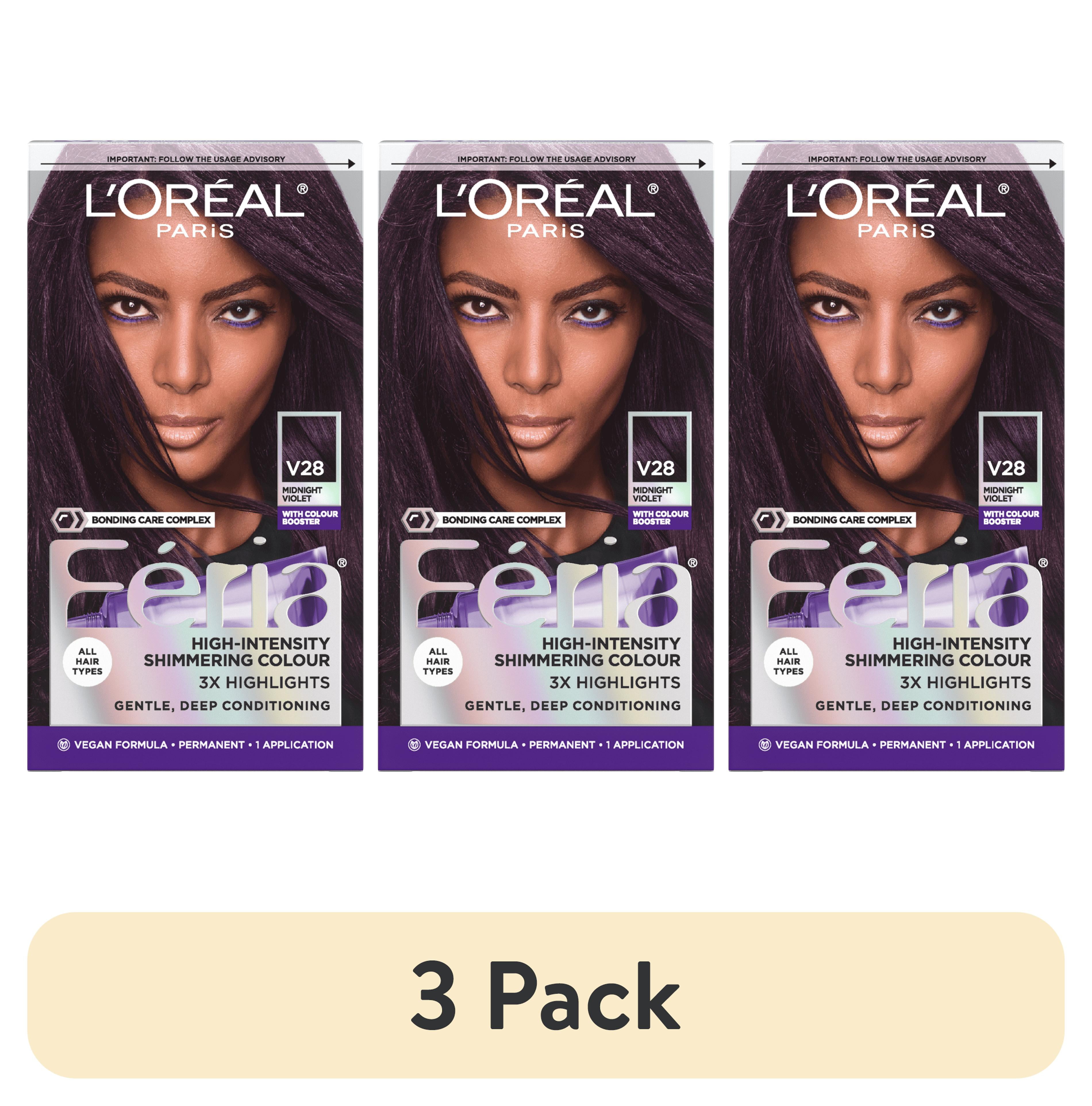 (3 pack) L'Oreal Paris Feria Permanent Hair Color, V28 Midnight Violet ...