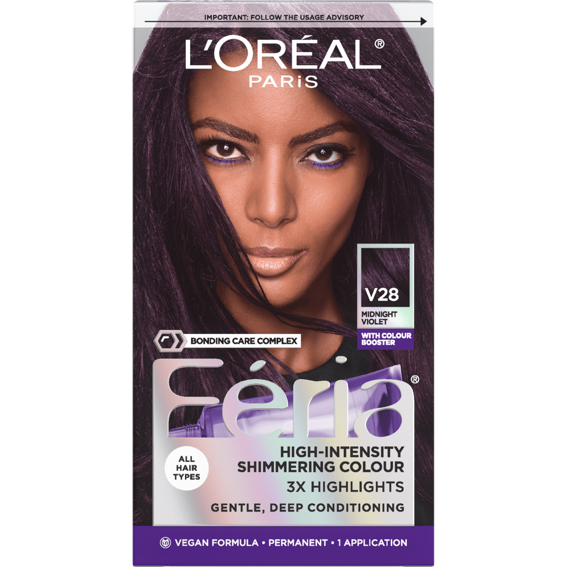 L'Oreal Paris Feria Permanent Hair Color, V28 Midnight Violet Deepest ...