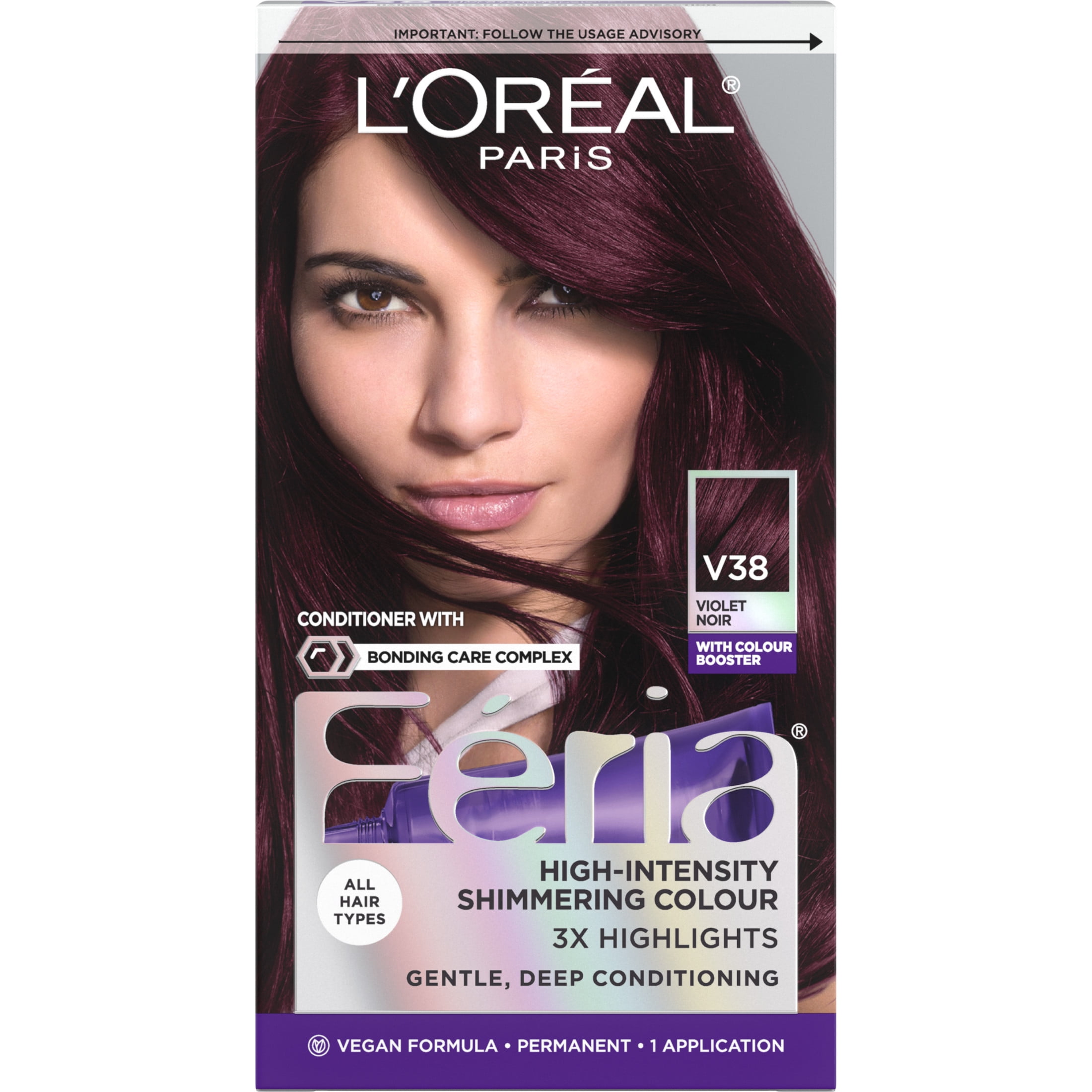 L'Oreal Paris Feria Permanent Hair Color, V38 Violet Noir, Up to 40 ... L'Oreal Paris Feria Permanent Hair Color, V38 Violet Noir, Up to 40 ...