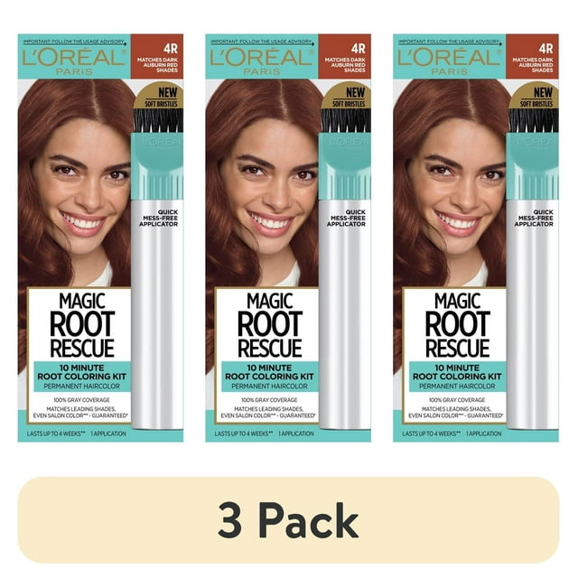 (3 pack) L'Oreal Paris Magic Root Rescue Permanent Hair Color, 4R Dark ...