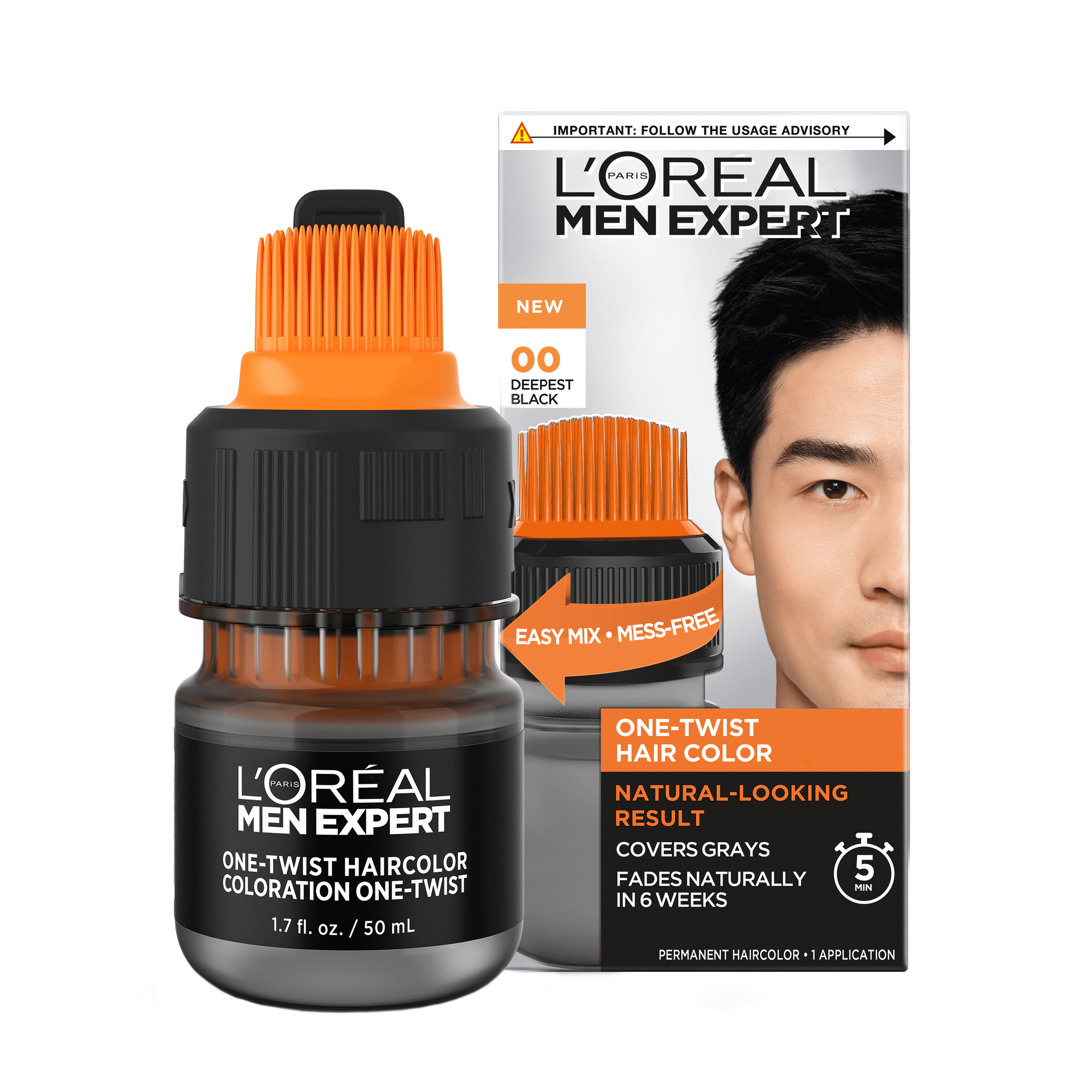 L'Oreal Paris Men Expert Permanent Hair Color, Deepest Black 00, Gray ...