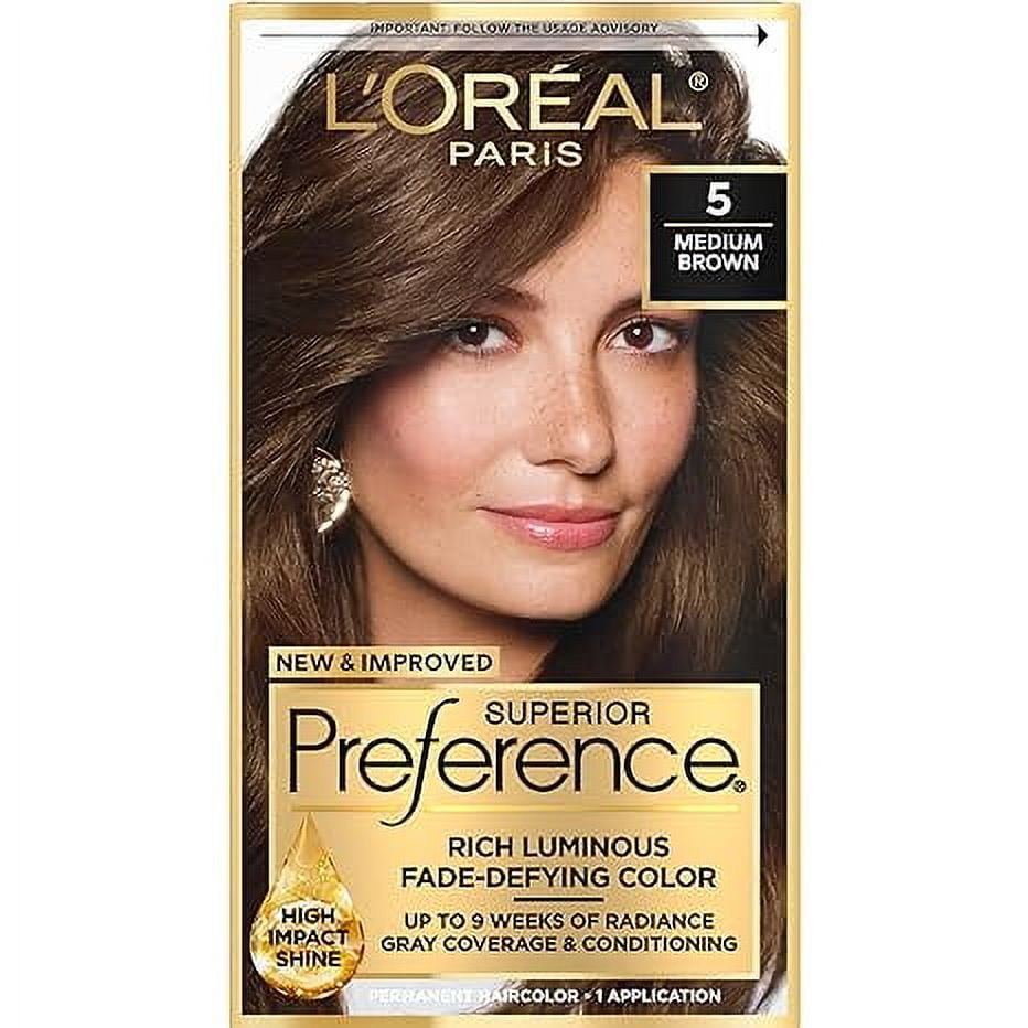 L'Oreal Paris Superior Preference Fade-Defying + Shine Permanent Hair Color, 5 Medium Brown ...