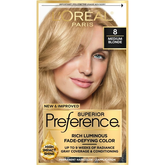 L'Oreal Paris Superior Preference Permanent Hair Color, 8 Medium Blonde ...