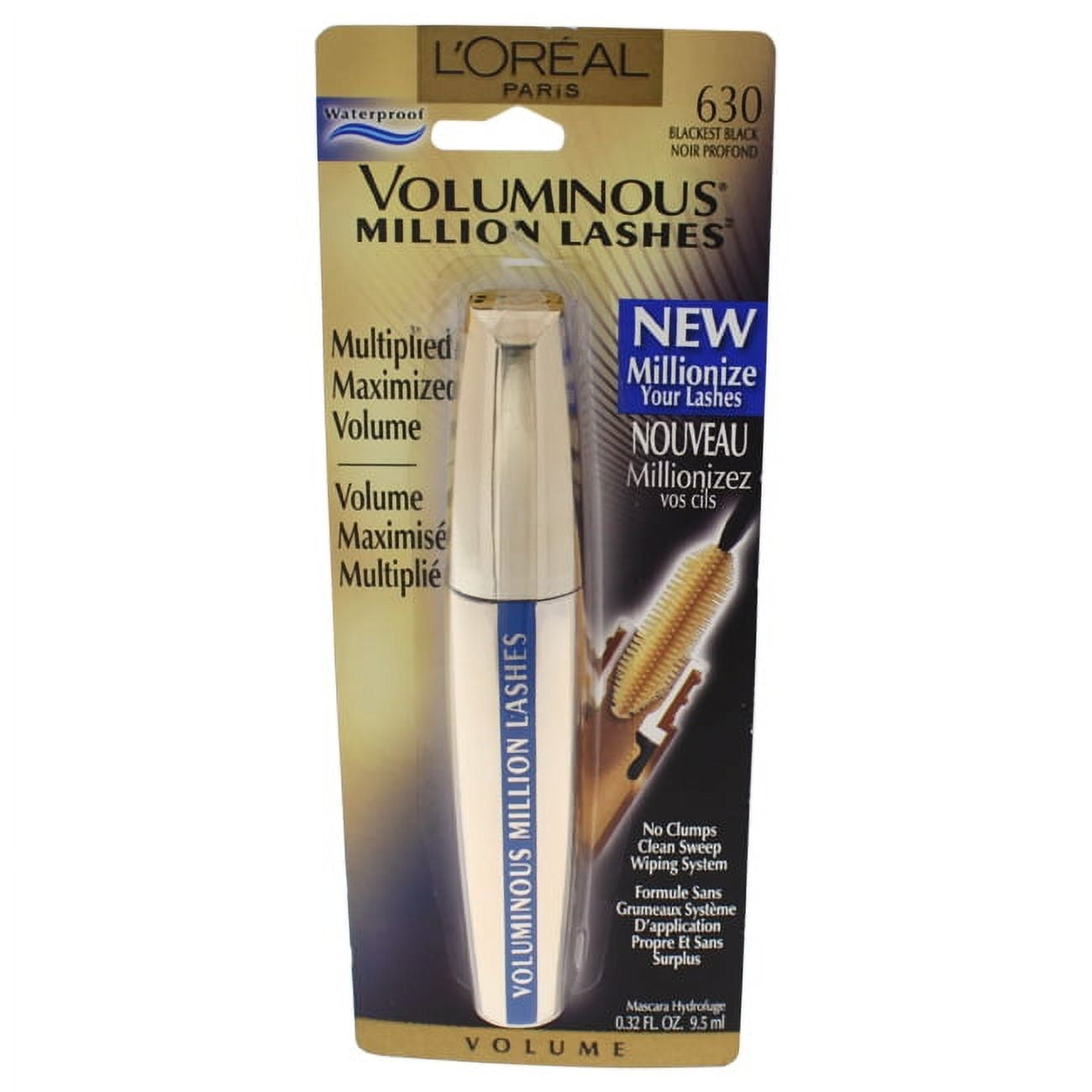 L'Oreal Paris Voluminous Million Lashes Waterproof Mascara, Blackest ...