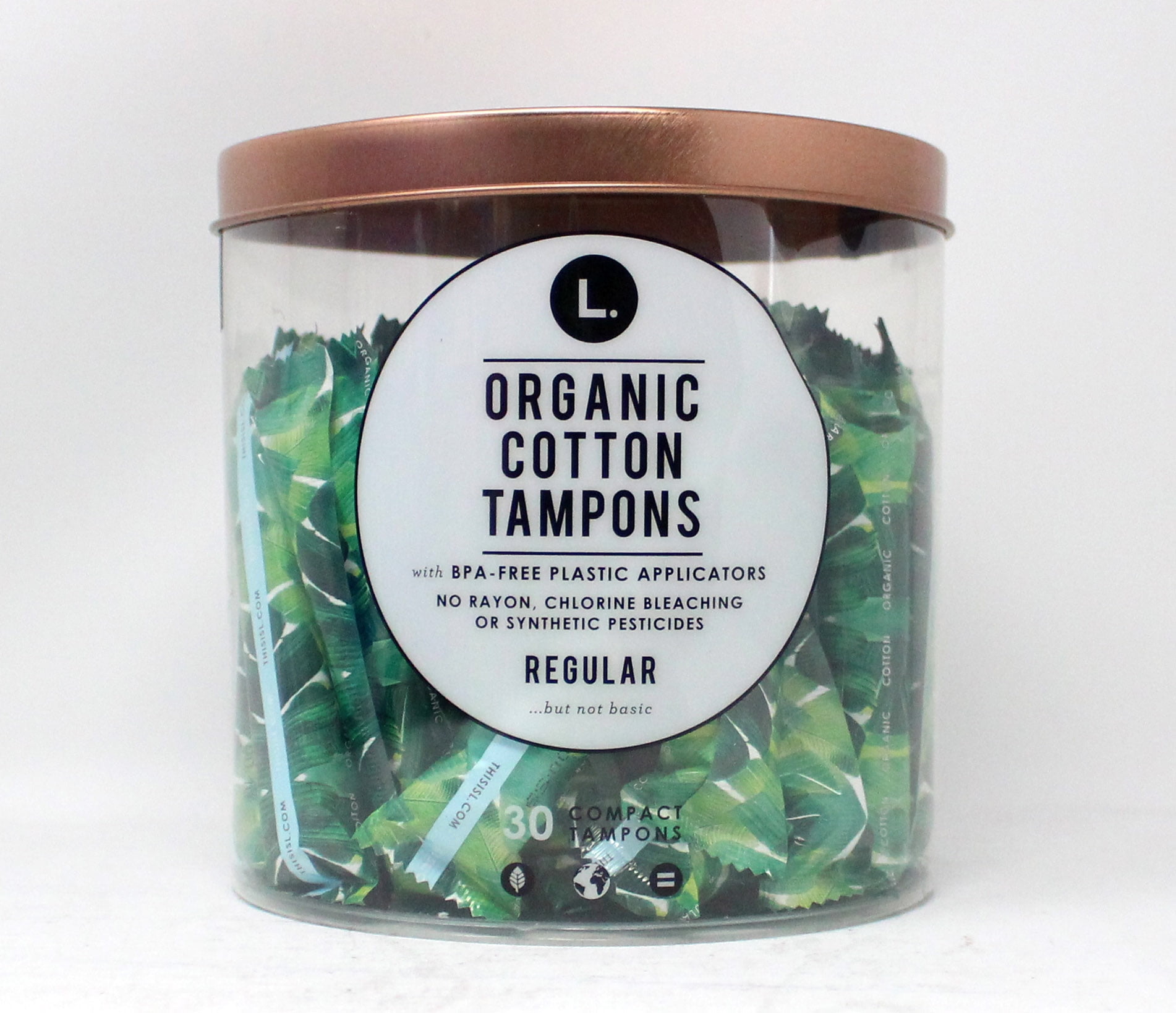L. Organic Cotton Regular Absorbency Compact Tampons 30 Count HSA/FSA ...