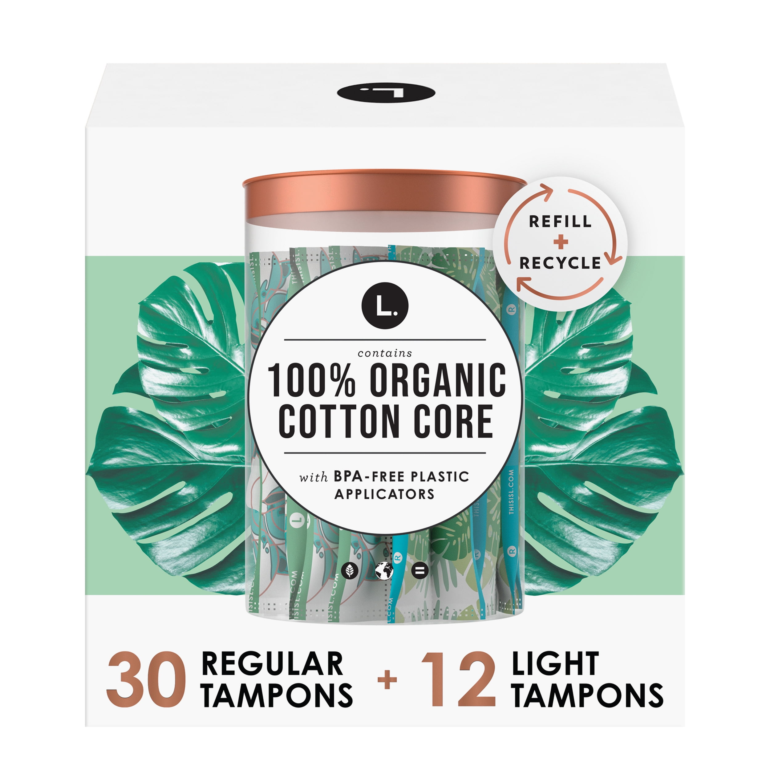 L. Organic Cotton Tampons DuoPack - Light/Regular Absorbency, 42 Ct ...