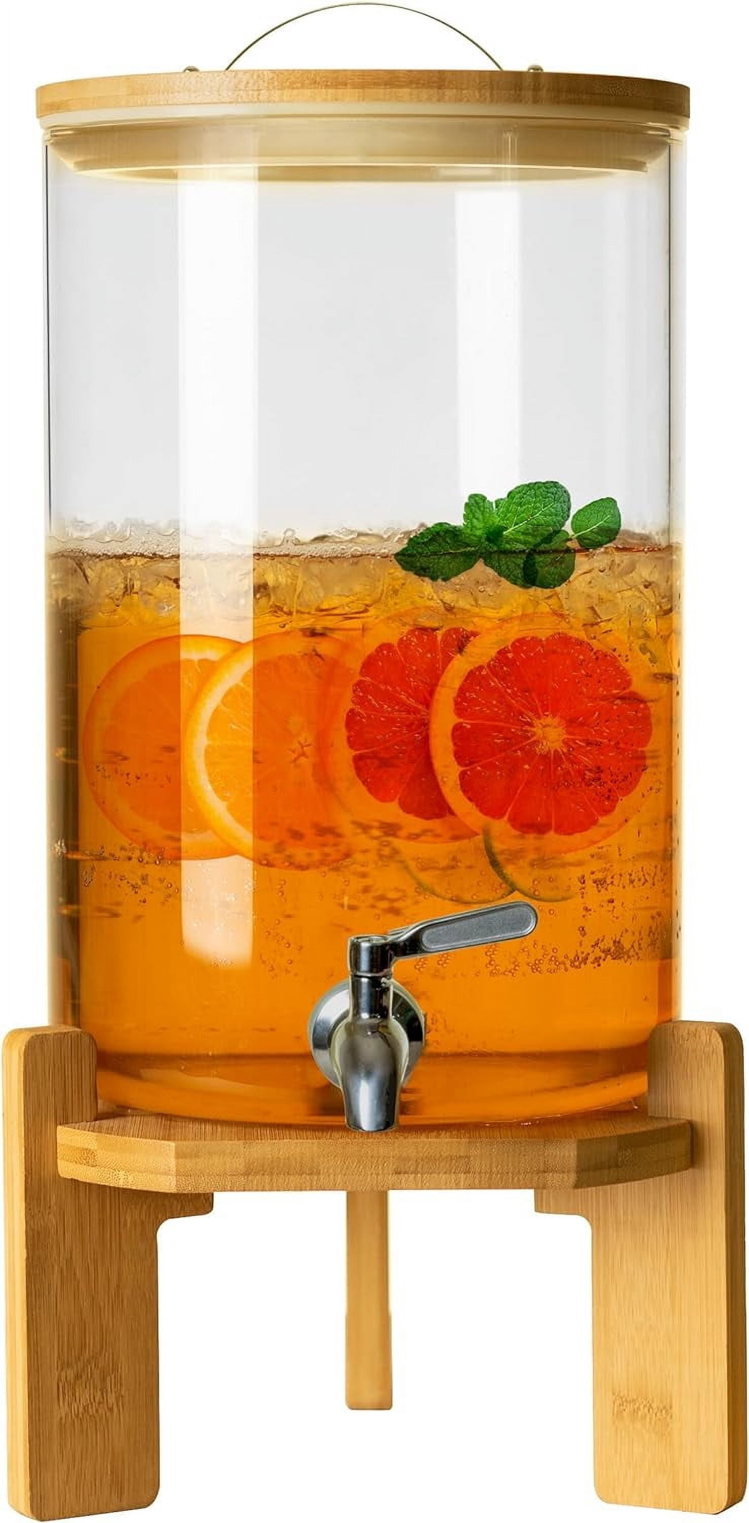 L'ÉPICÉA 8L Glass Drink Dispenser with Wooden Stand, Stainless Steel ...