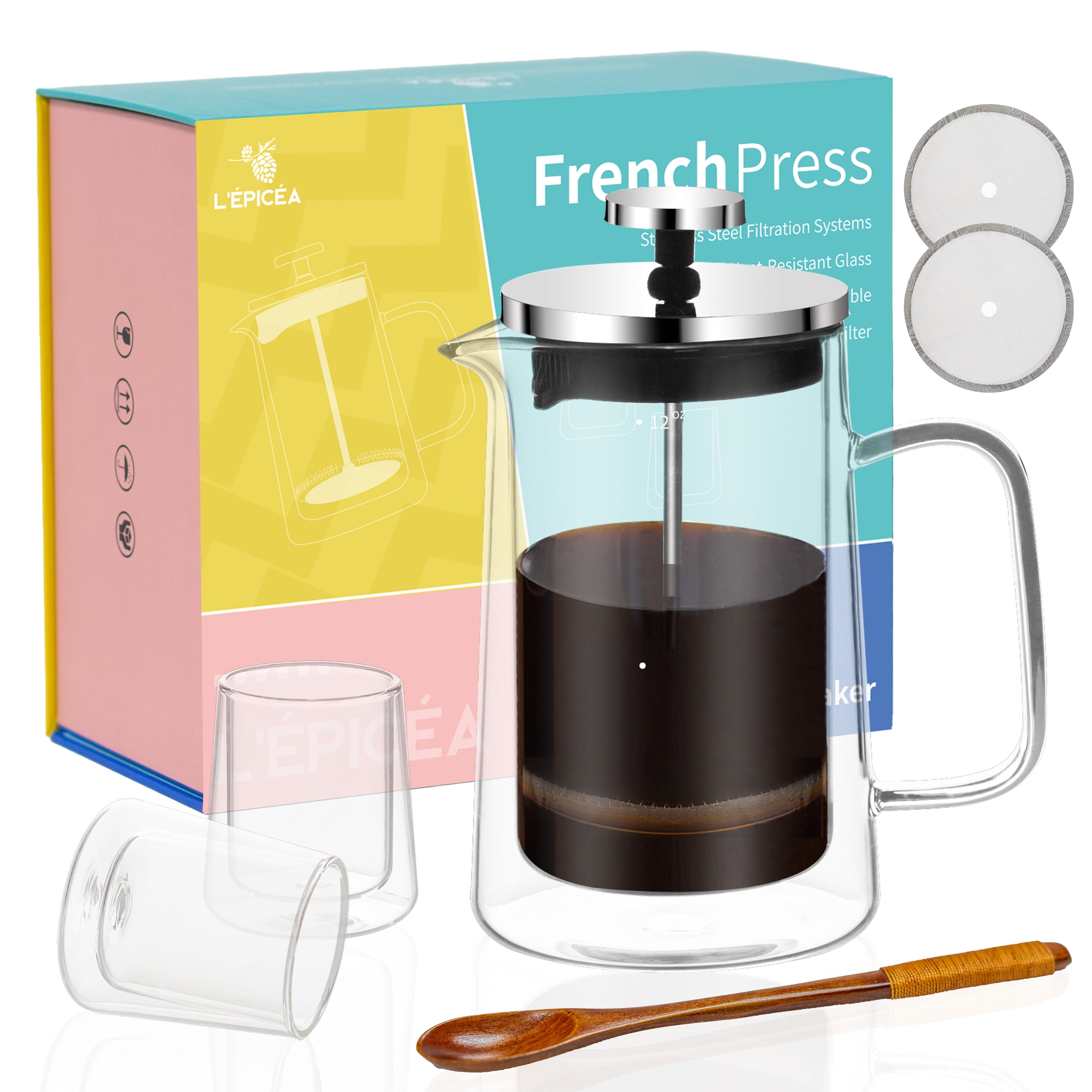 L'ÉPICÉA French Press Coffee Maker 12Oz, Double-Wall Heat Resistant ...