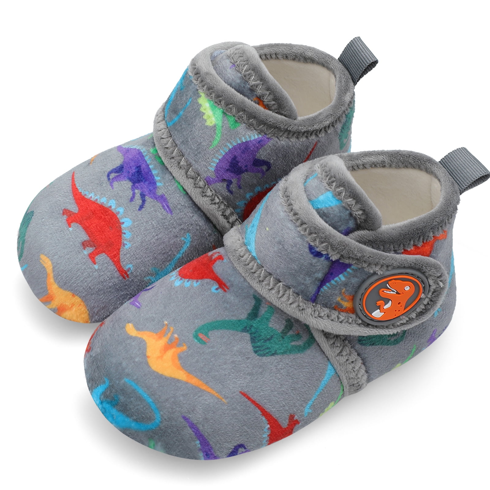 L-RUN Fuzzy Slippers for Baby Girls Boys Toddler House Shoes Grey Dino ...