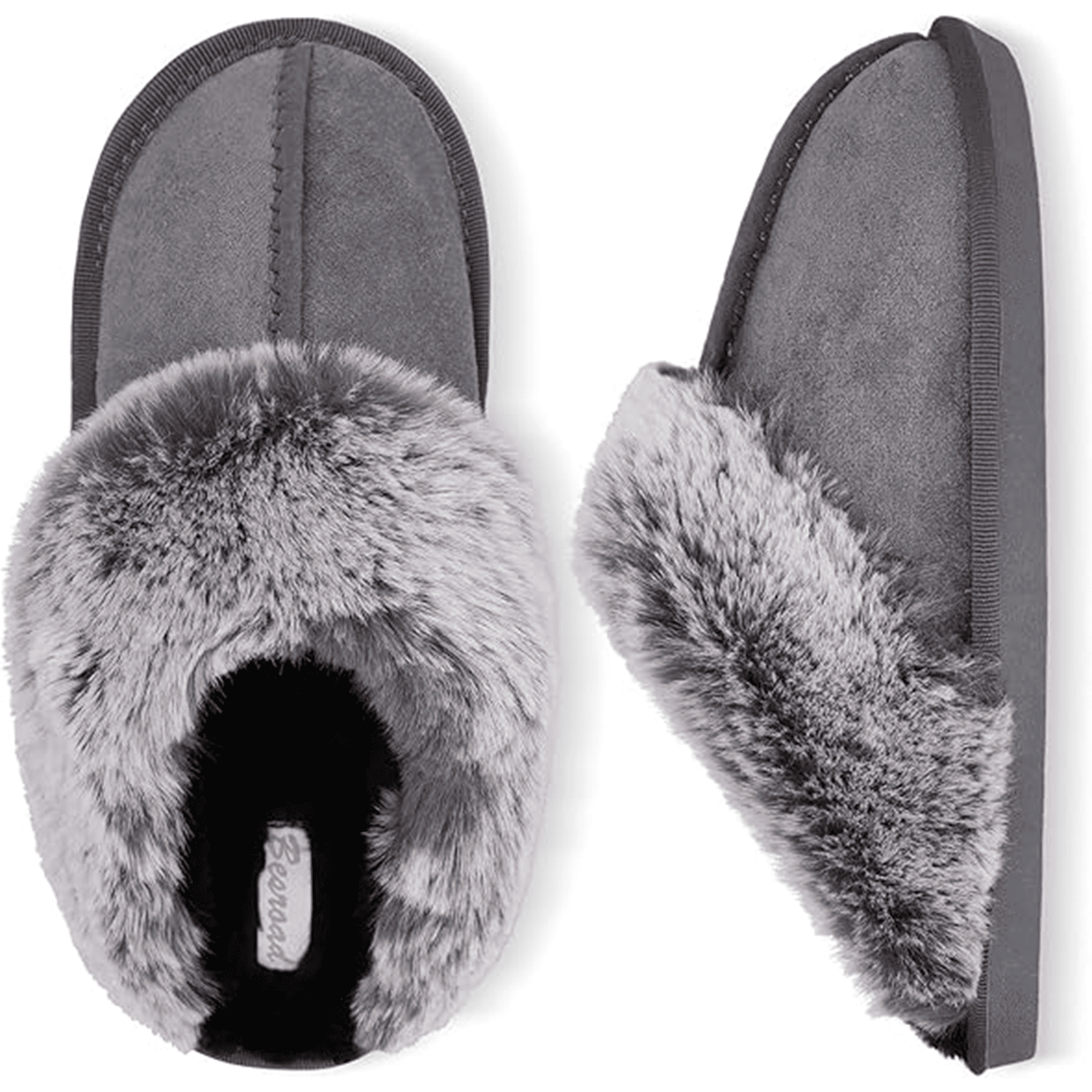 Barerun Winter Fuzzy House Slippers Plush Faux Fur Fluffy Flats ...