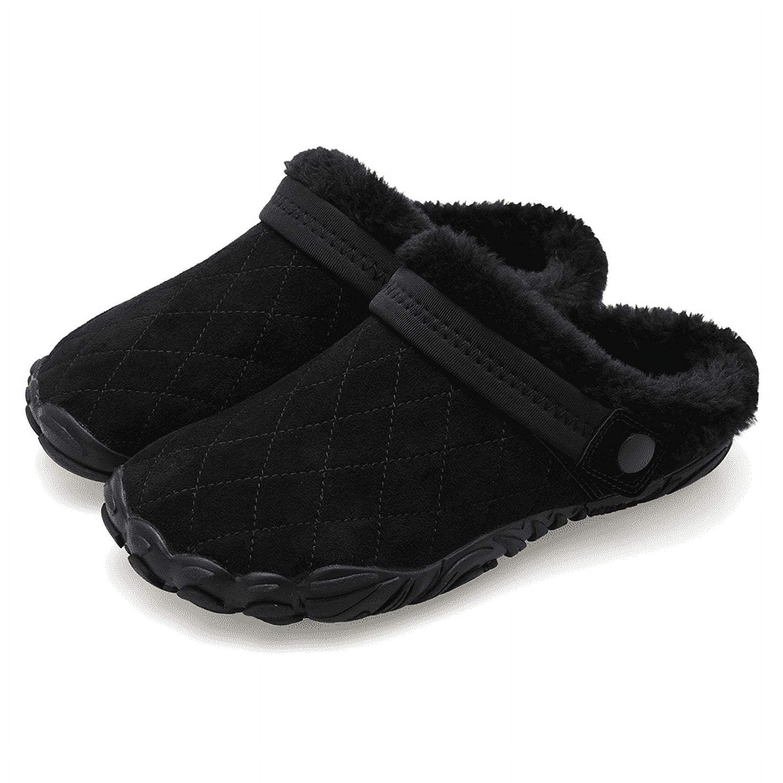 L-RUN Womens Mens Furry Slides House Slippers Fuzzy Fluffy Memory Foam ...