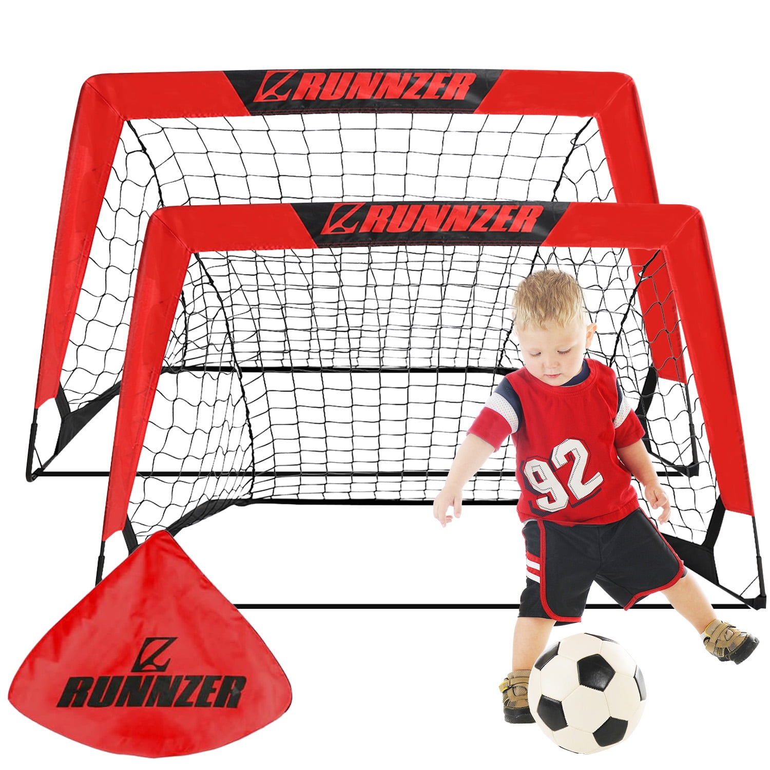 L RUNNZER Pop-Up Soccer Goals with Portable Carrying Bag, Red, 2 Piece Set - Walmart.com