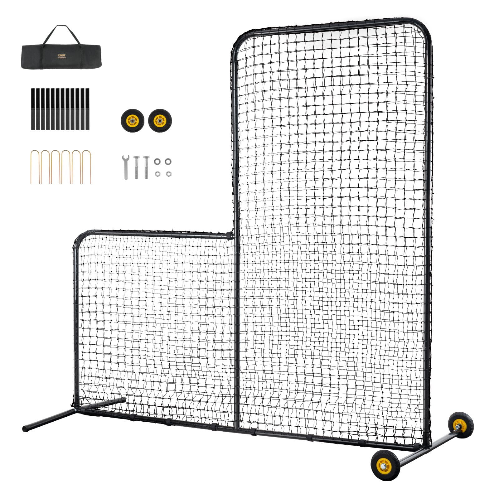 L Screen Baseball Pitching Screen 7x7FT,with Wheels Portable Batting ...