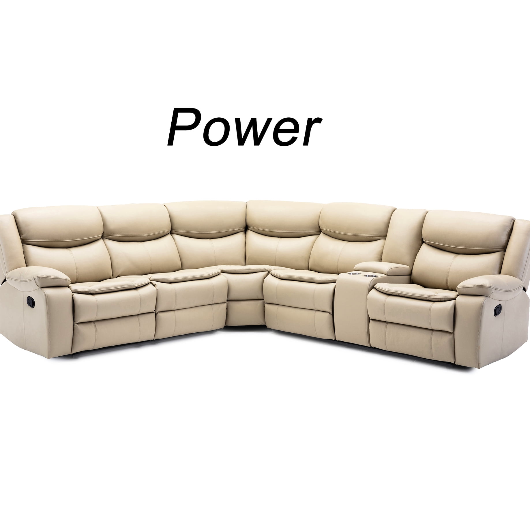 L Shape Breath Leather Power Reclining Sectional In Cream With - 5 Relaxing Zone, Manual Recline ...