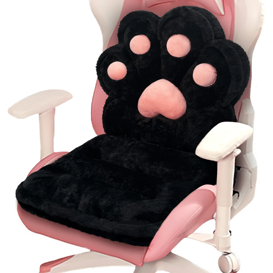 L-Shape Cat Paw Cushion, Kawaii Chair Pillow Faux Rabbit Fur,Gaming ...