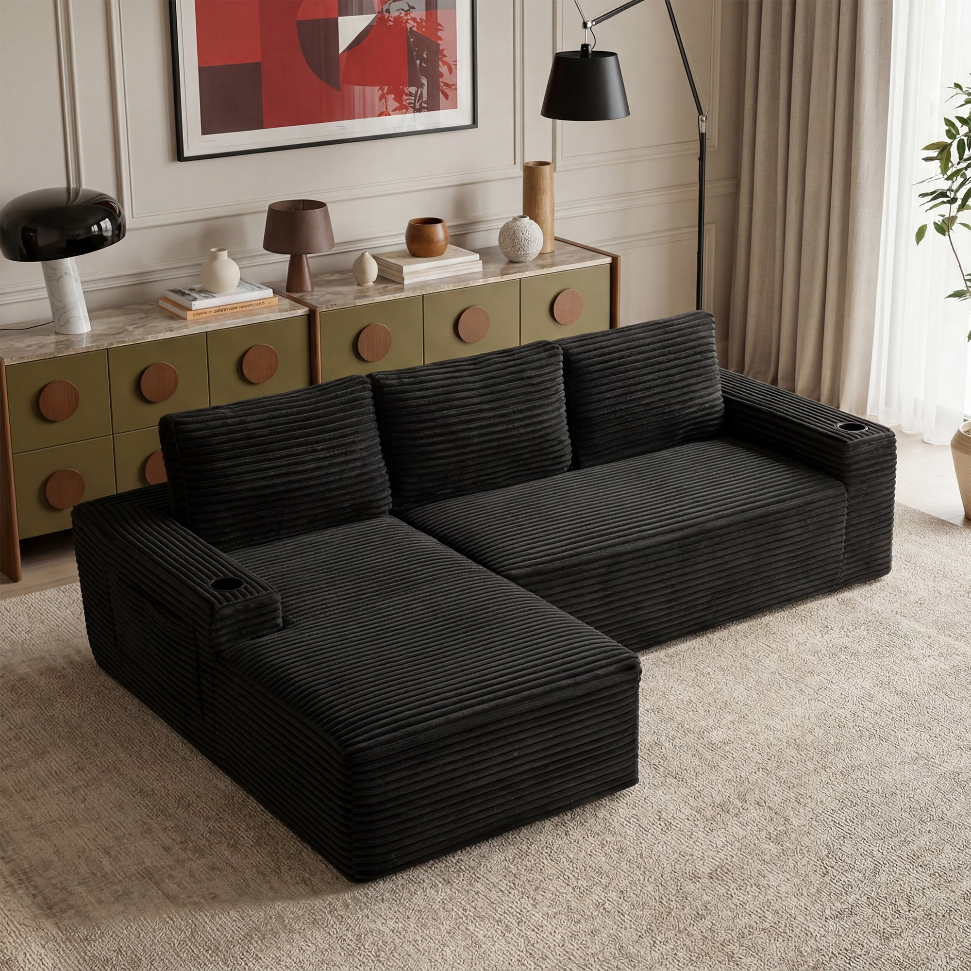 L-Shape Cloud Couch Cup Holders, Modular 104" Cloud Sectional Sofa ...