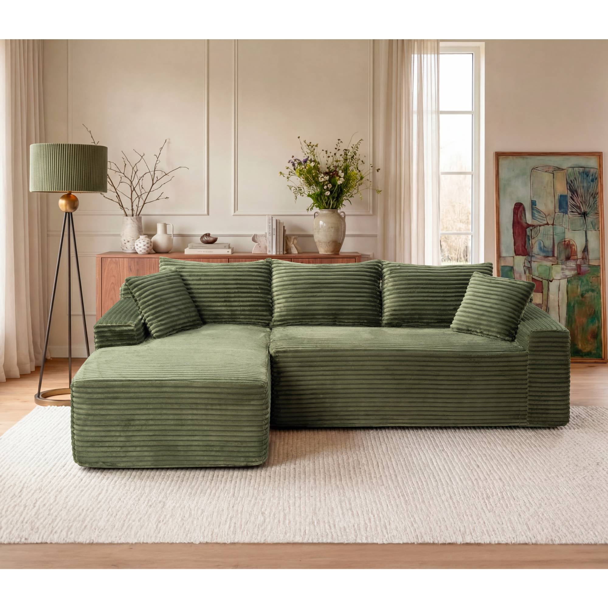 L-Shape Cloud Couch Modular Sectional Sofa Corduroy Boneless Sofa Couch ...