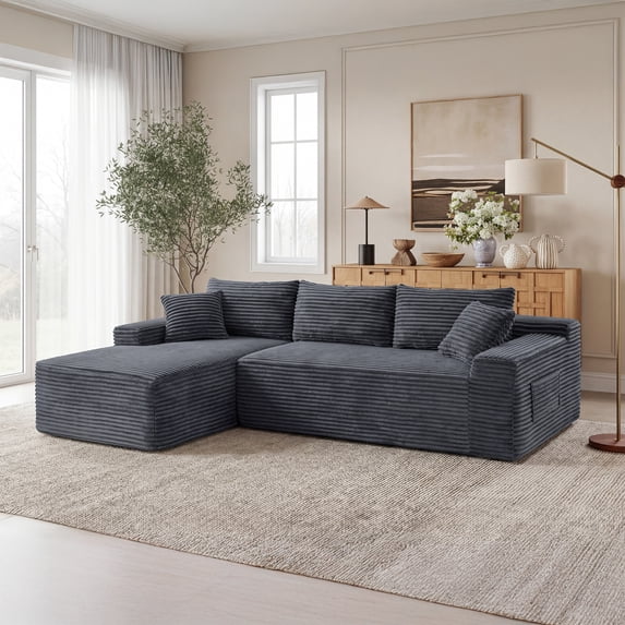 L-Shape Cloud Couch Modular Sectional Sofa Corduroy Boneless Sofa Couch ...
