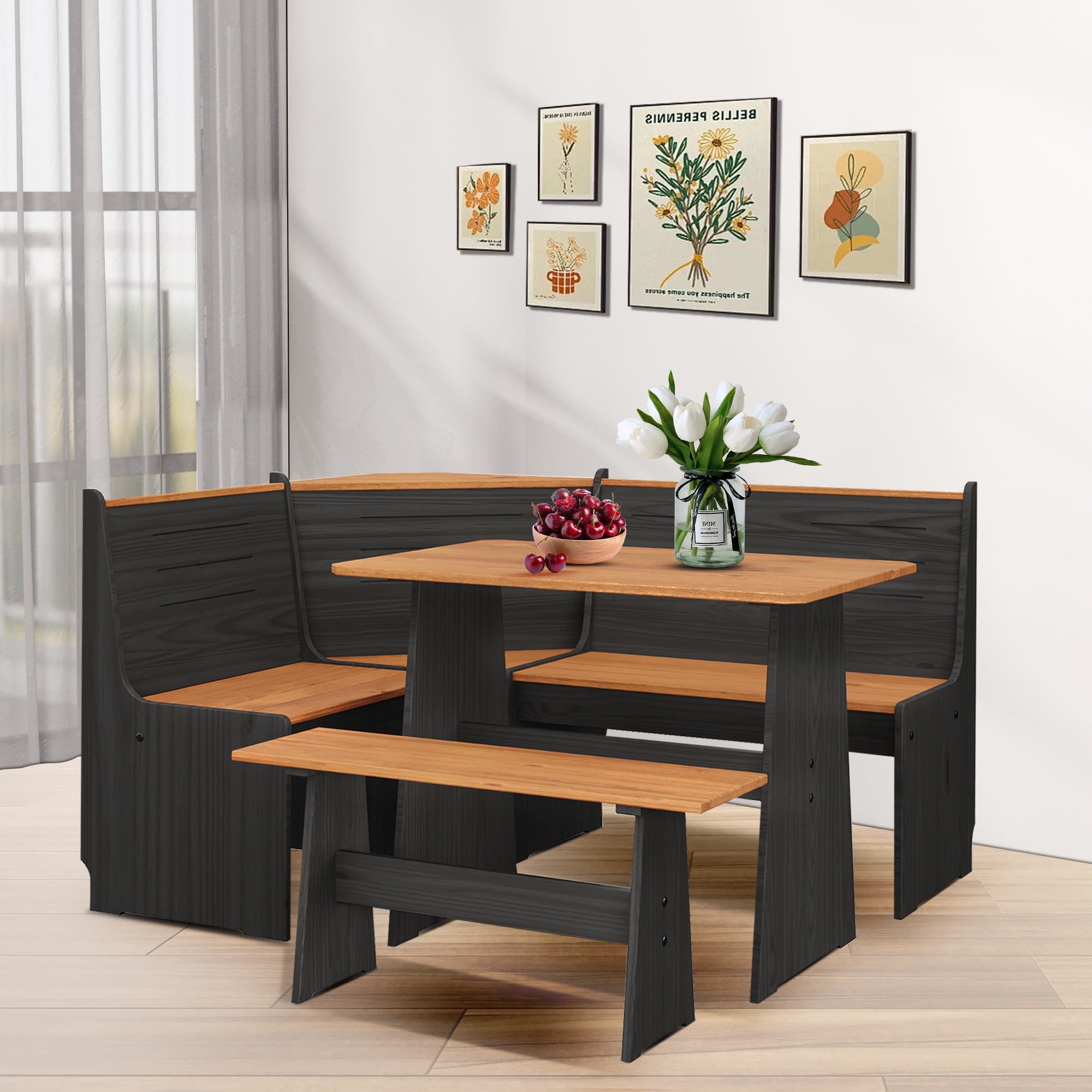 L-Shape Compact Dining Set, Kitchen Table Set with Bench, Breakfast ...