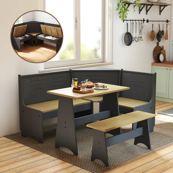 Breakfast Nook Kitchen Corner Dining Table Bench Chair Set, Space ...