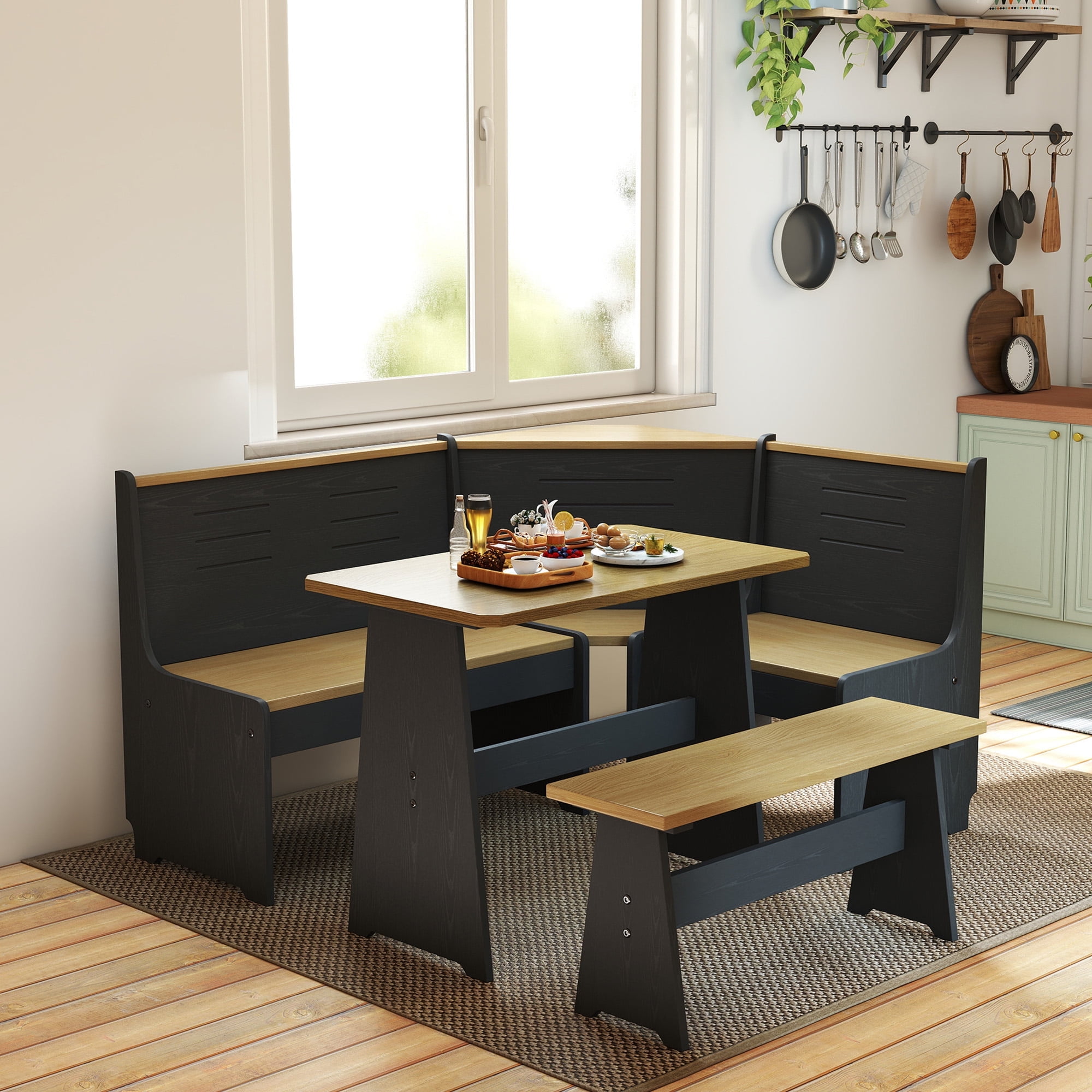 Breakfast Nook Kitchen Corner Dining Table Bench Chair Set, Space ...