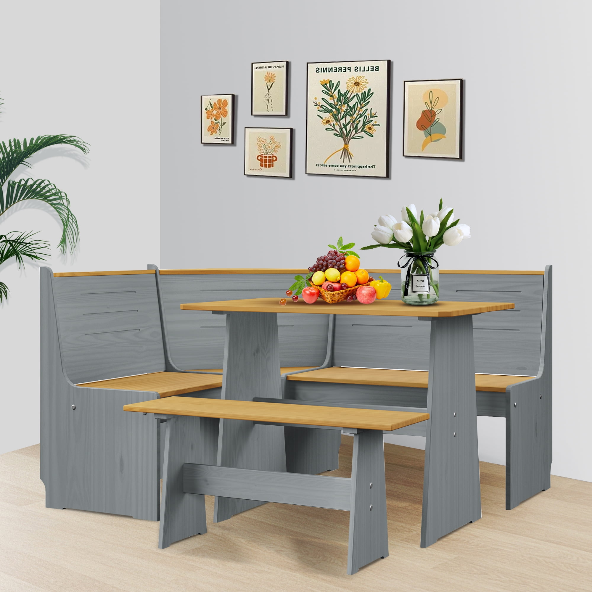 L-Shape Compact Dining Set, Kitchen Table Set with Bench, Breakfast ...