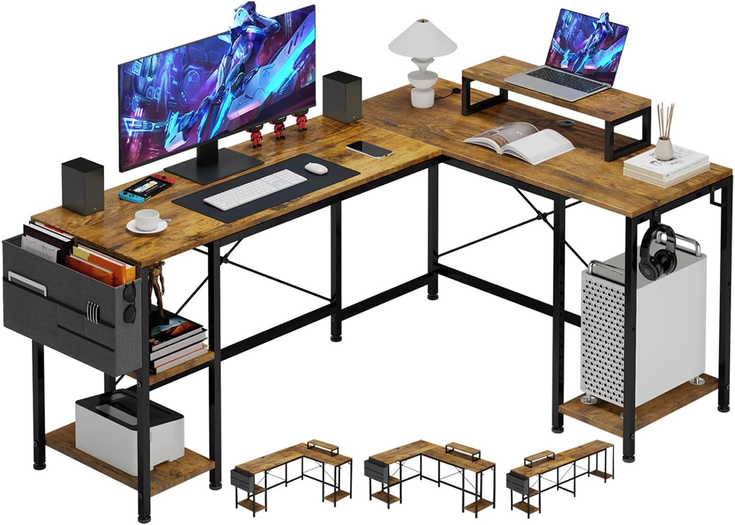 L Shape Corner Desk 47 Inch Computer Desk with Storage and Power ...