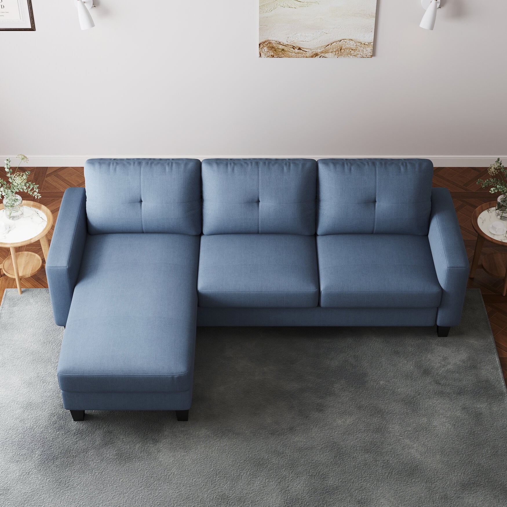 L Shape Couch Corner Sofa with Tufted Upholstered Backrest,Sectional ...