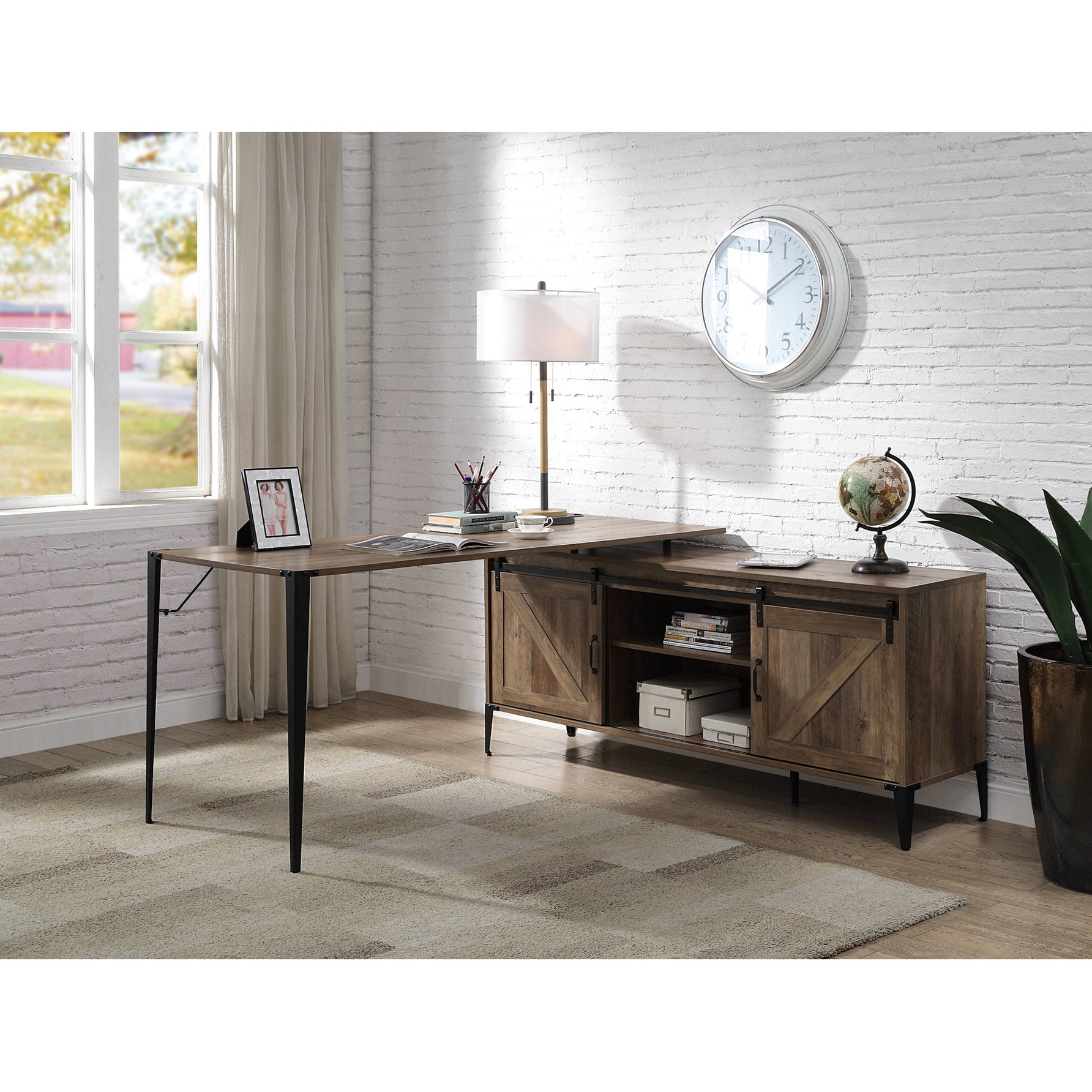 L-Shape Design - Sliding Barn Door Storage - Great for Small Offices ...