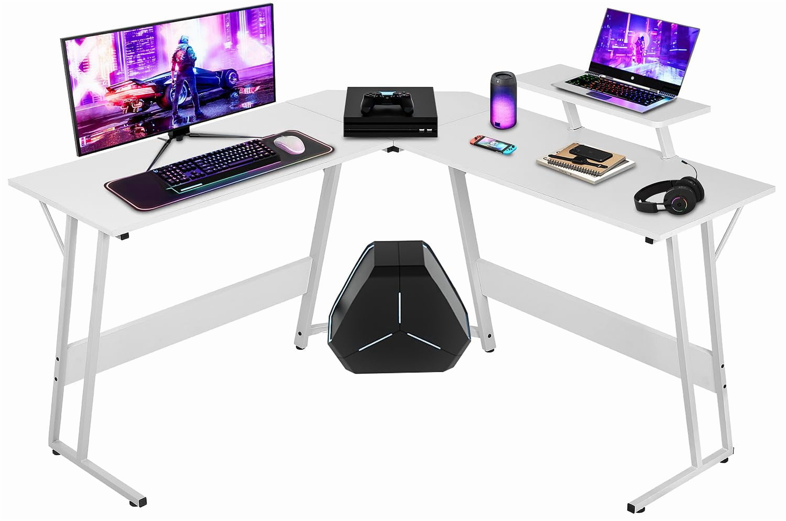 L Shape Gaming Desk with Removable Monitor Riser, Home Office Corner ...