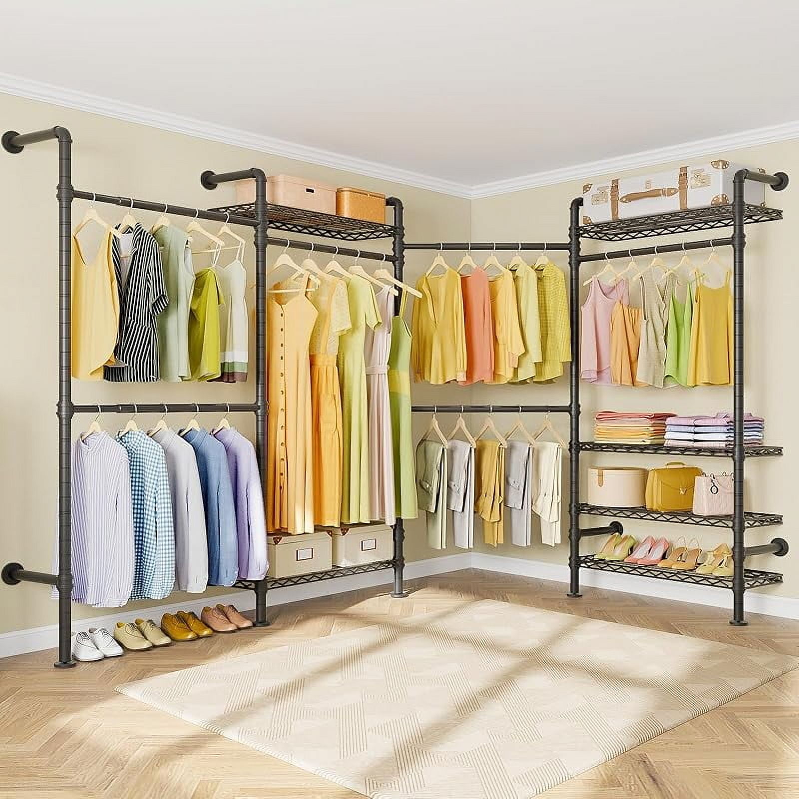 L Shape Heavy Duty Garment Rack - Expandable Industrial Pipe Clothing ...