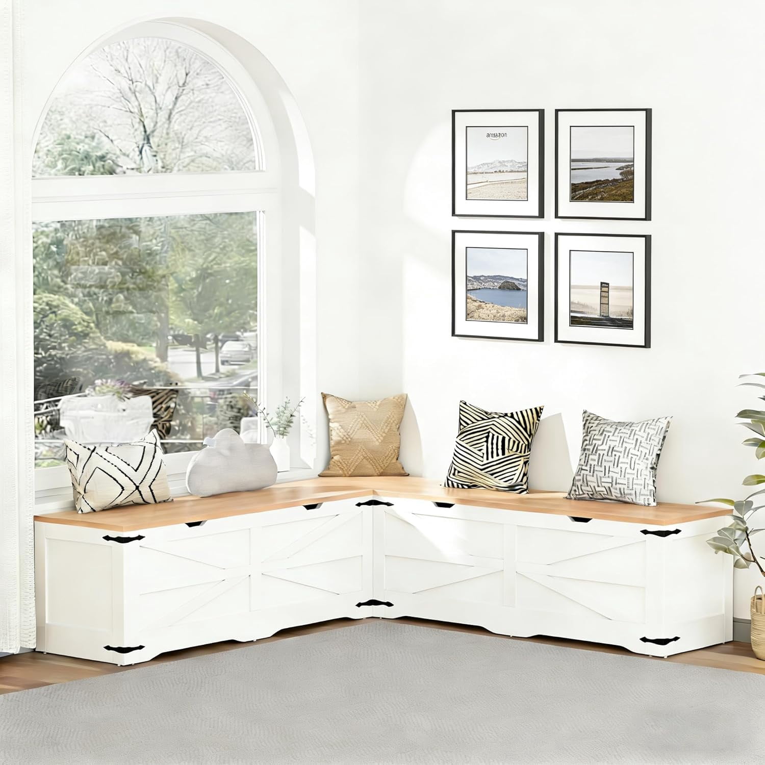 L Shape Kitchen Breakfast Nook Bench, Farmhouse Storage Bench, Backless ...