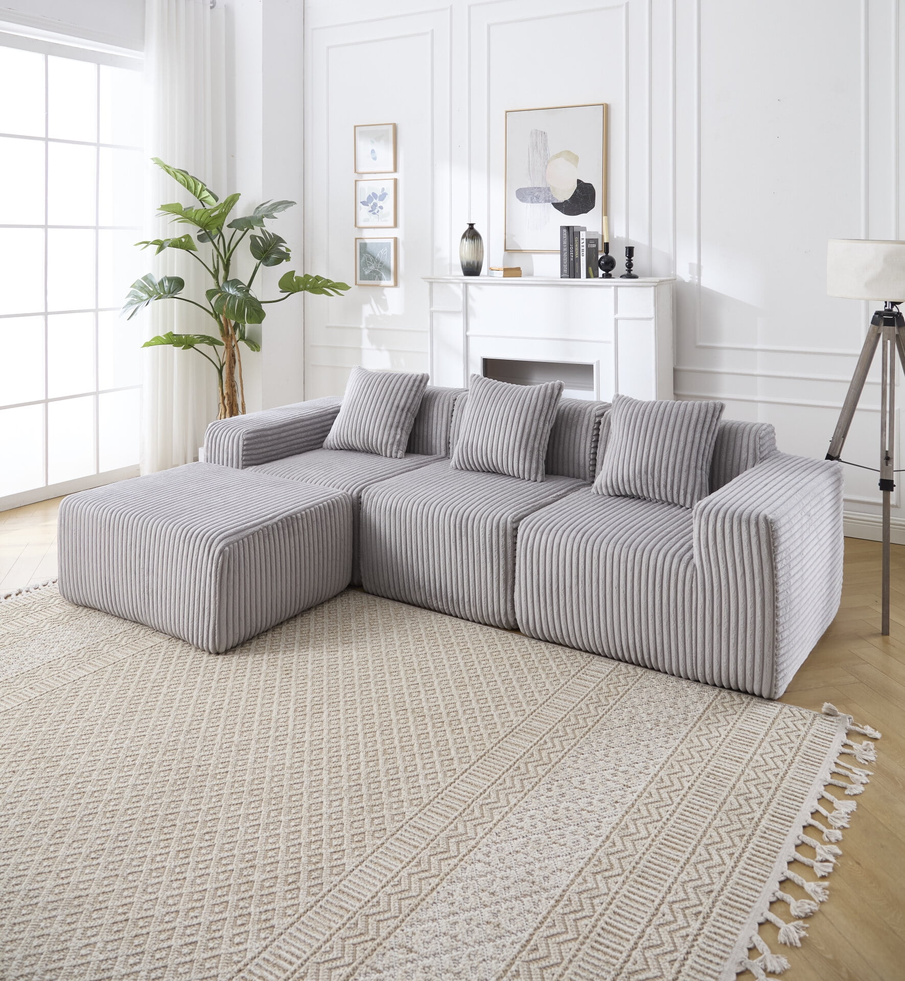 100" Modern Minimalist Modular Sectional Sofa, L-Shape Upholstered ...