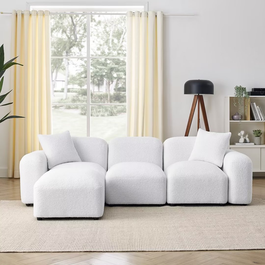 DIY Combination L-Shape Modular Sofa for Small Spaces, Cute White Futon ...