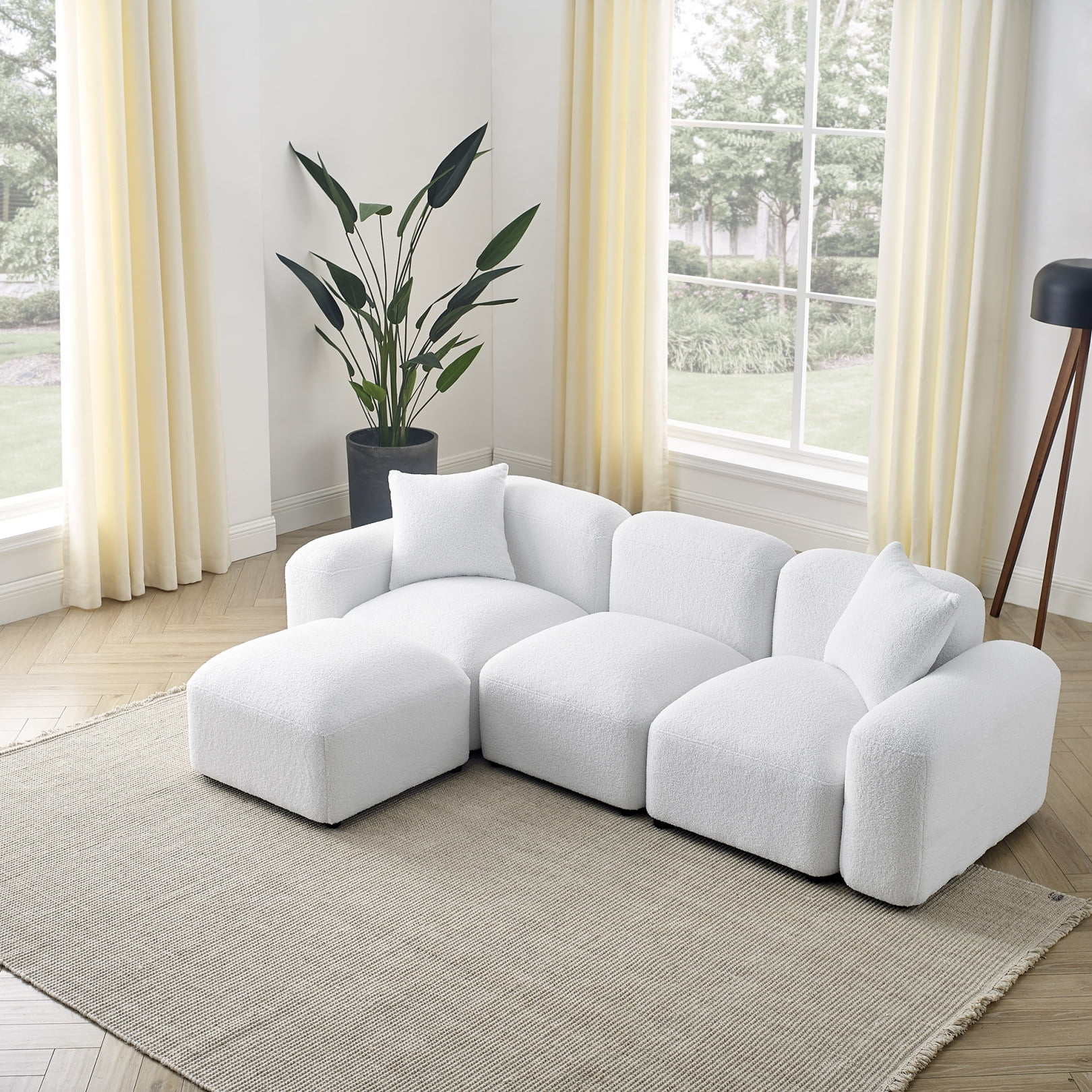 L-Shape Modular Sectional Sofa with DIY Combination, Teddy Fabric Sofa ...