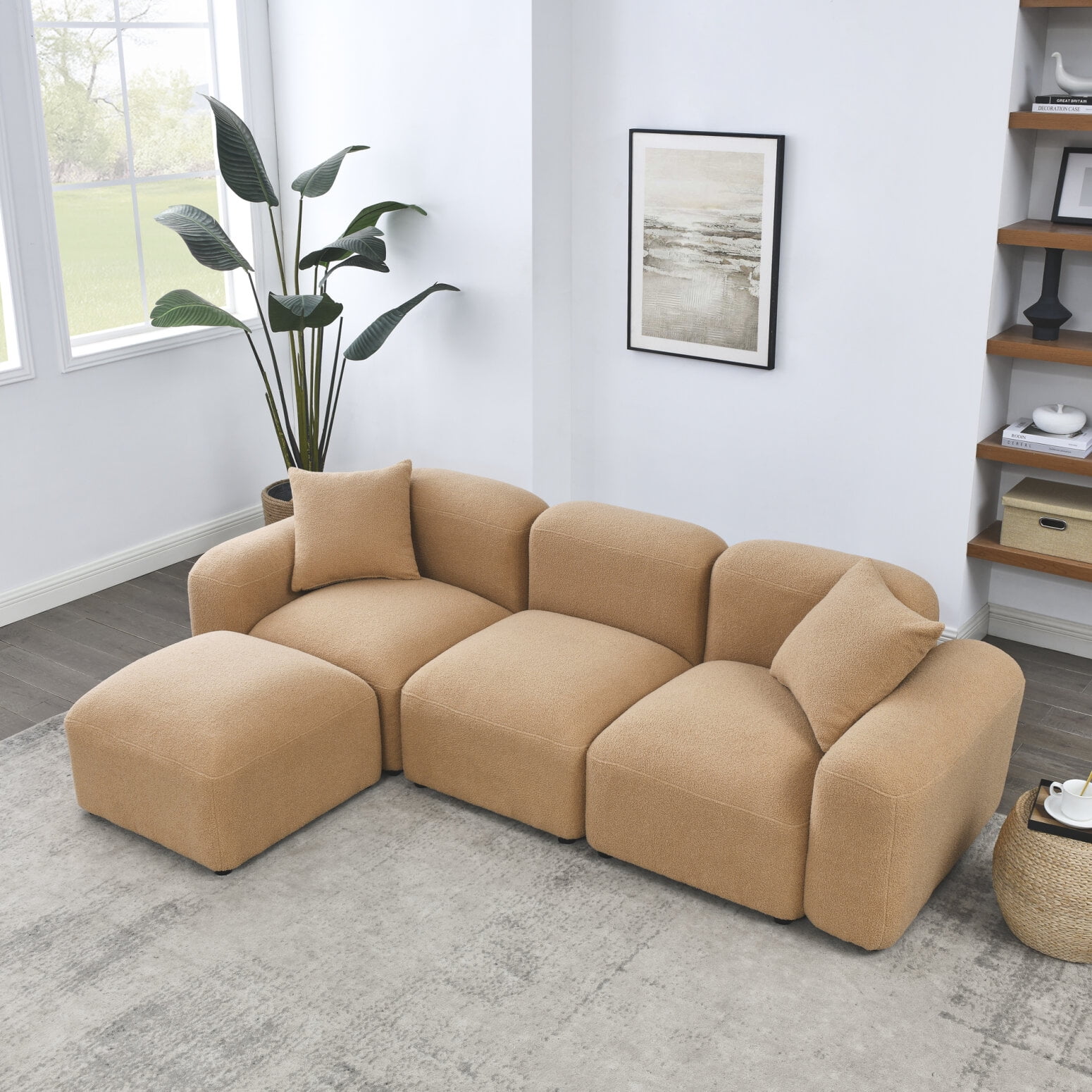 L-Shape Modular Sectional Sofa with DIY Combination, Teddy Fabric Sofa ...