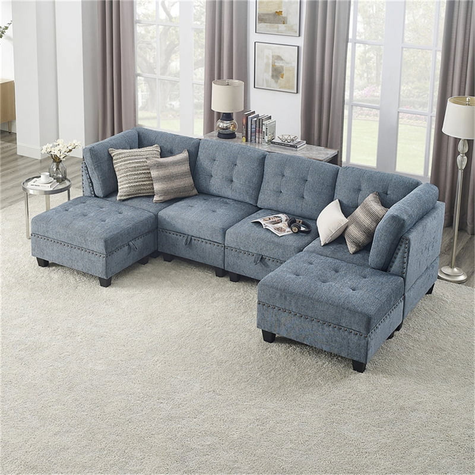 L Shape Modular Sectional Sofa with Storage Space Includes Three Single ...