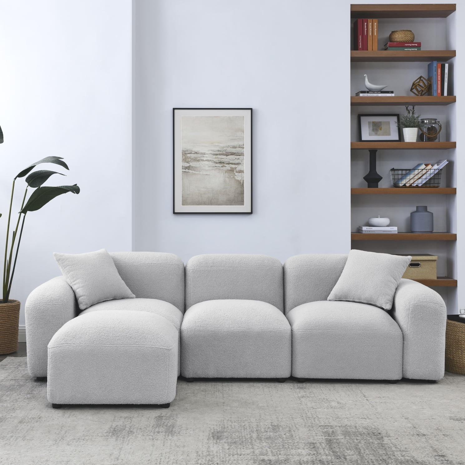 L-Shape Modular Sectional Sofa,Teddy Fabric Upholstered Living Room ...