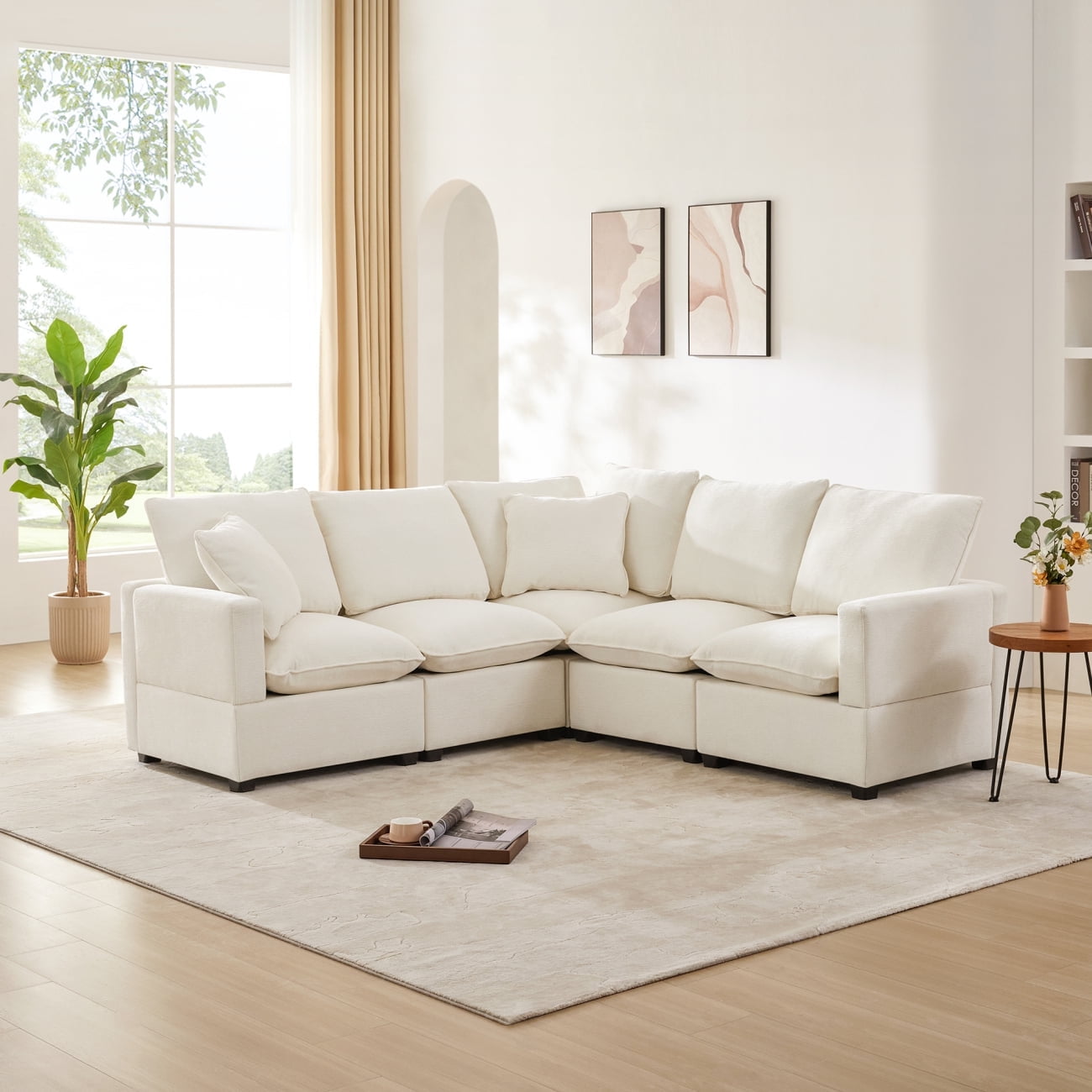 L Shape Modular Sofa 5 Seat Chenille Sectional Couch Set with 2 Pillows Included Freely Combinable Indoor Funiture for Living Room Apartment Office 2 Colors Walmart