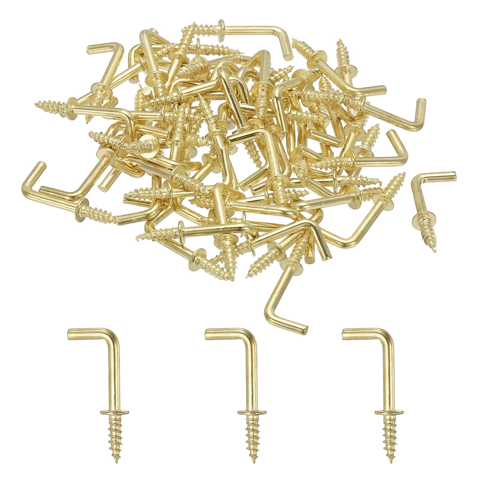 Uxcell L-Shape Screw Hooks Brass Plated Steel Shape Right Angle Medal ...