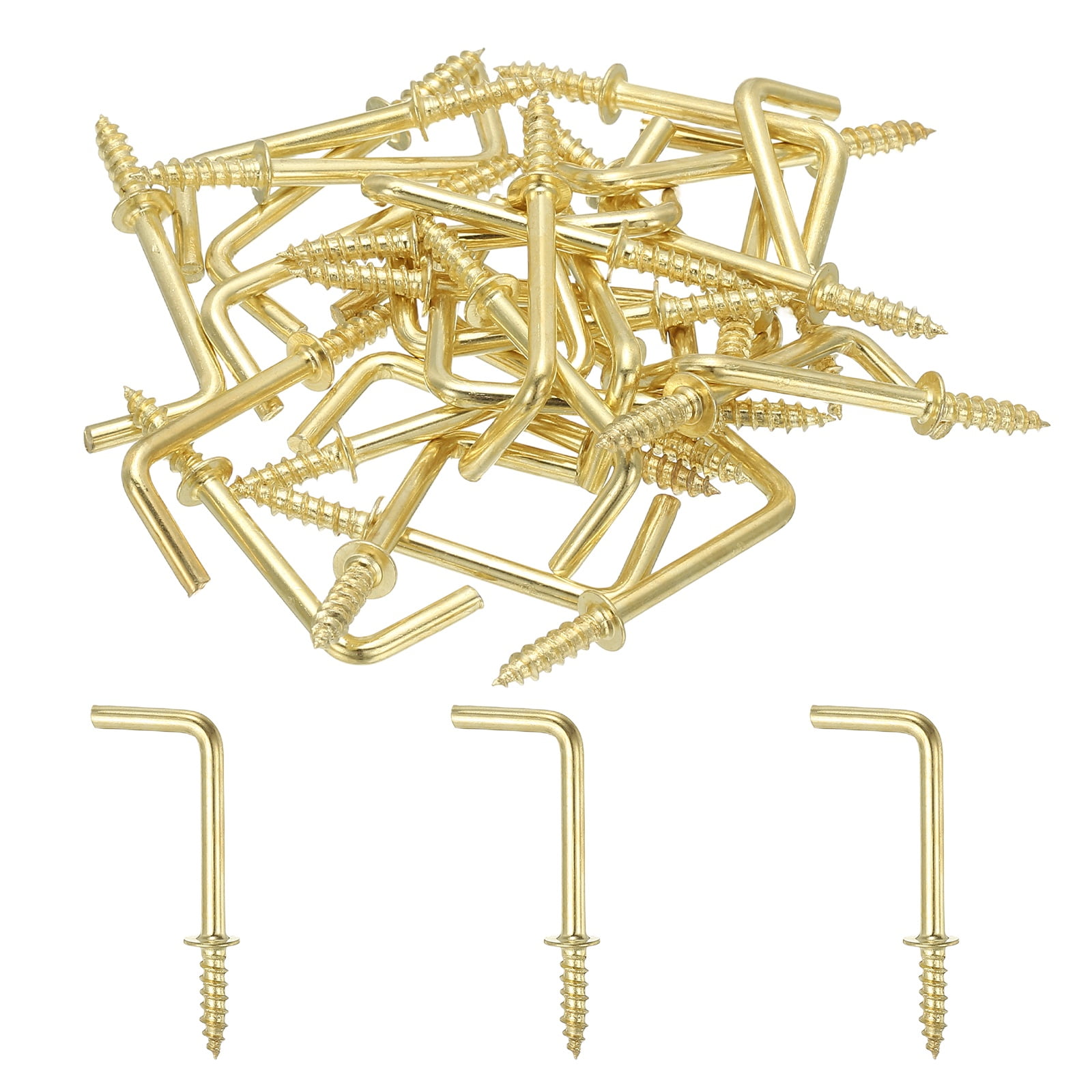 Uxcell L-Shape Screw Hooks Brass Plated Steel Shape Right Angle Medal ...