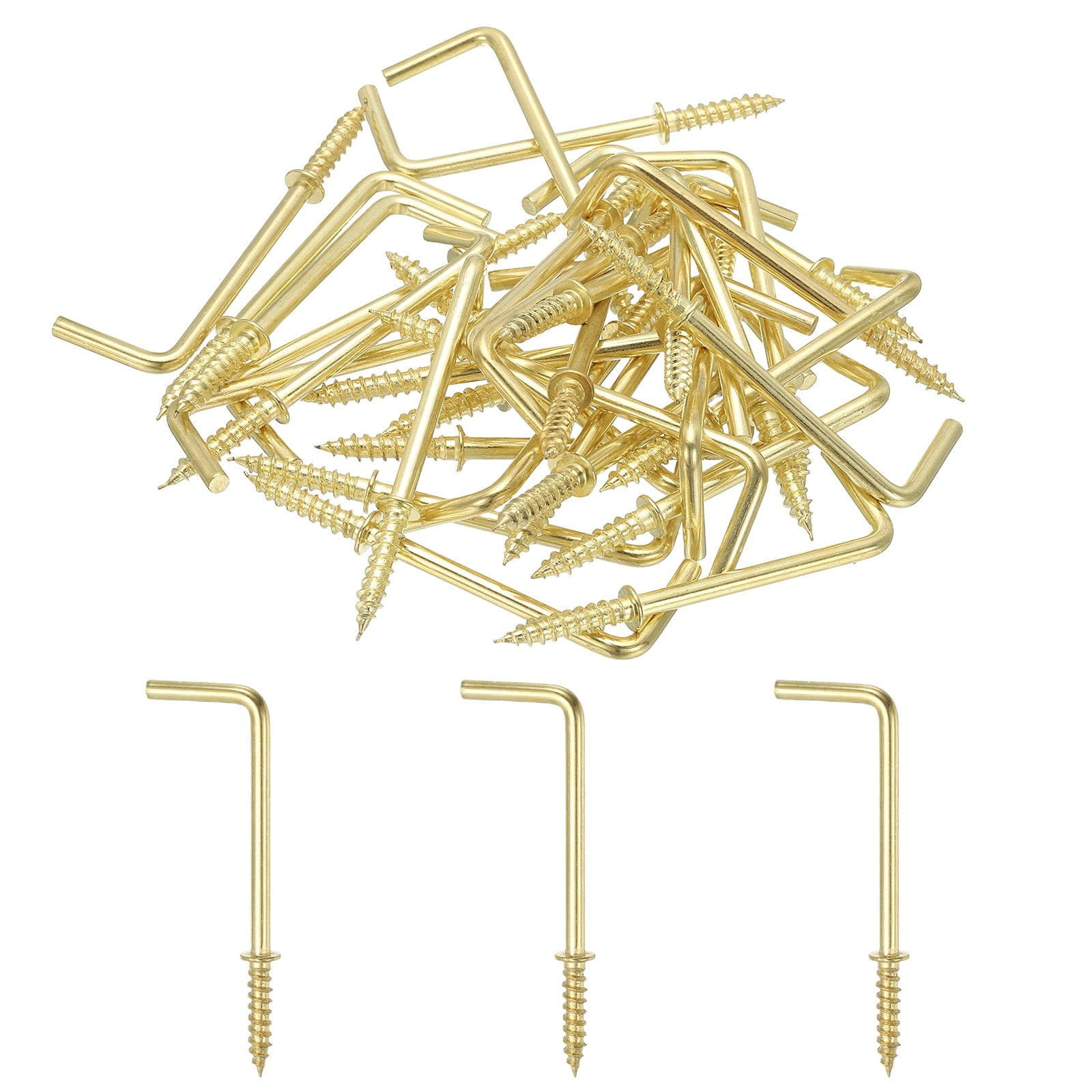 Uxcell L-Shape Screw Hooks Brass Plated Steel Shape Right Angle Medal ...