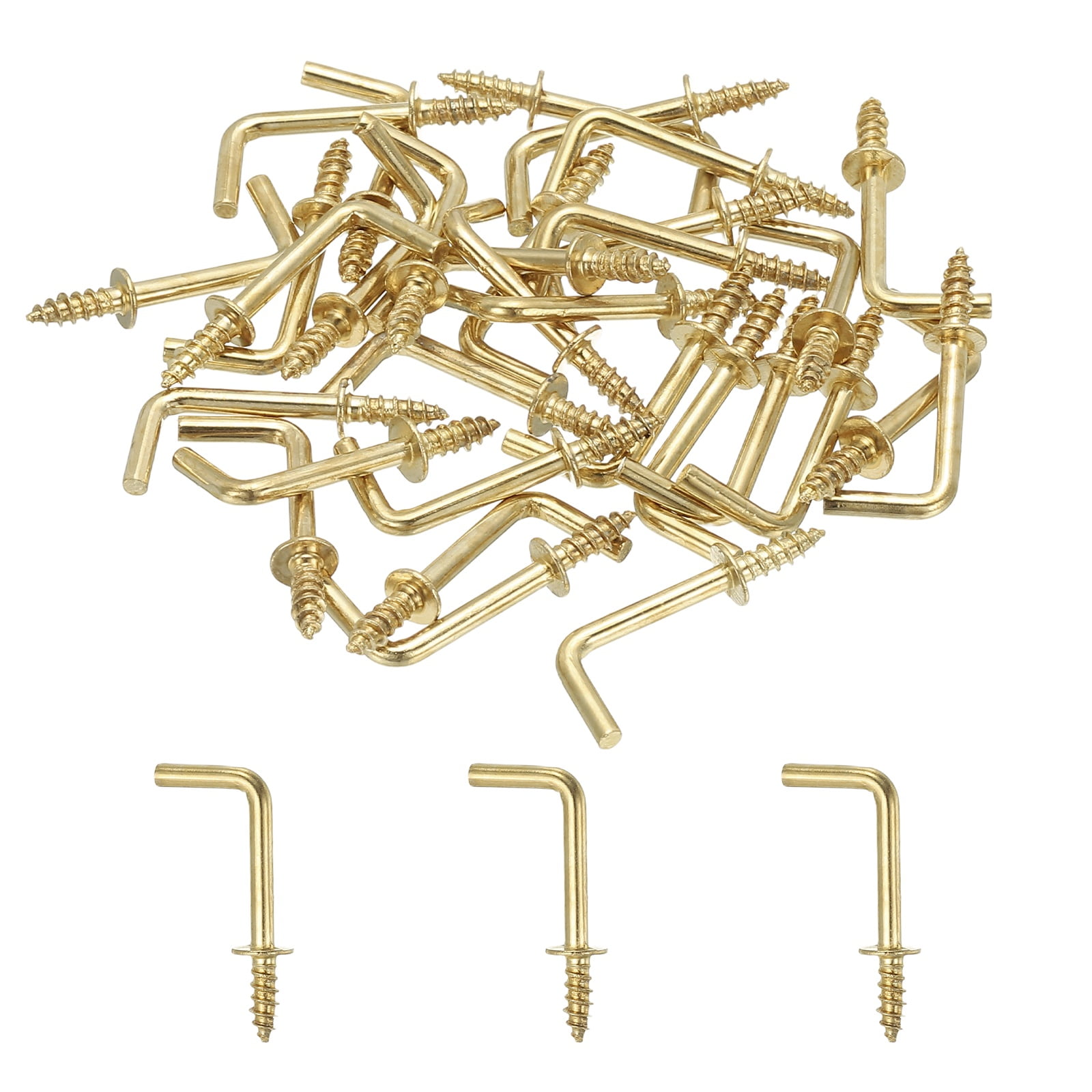Uxcell L-Shape Screw Hooks Brass Plated Steel Shape Right Angle Medal ...