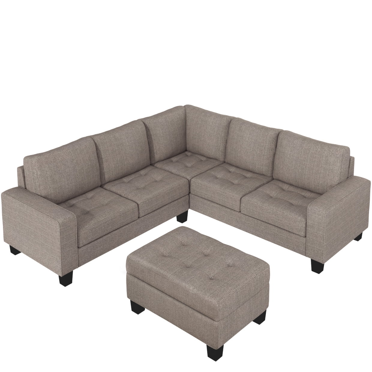 L-Shape Sectional Corner Sofa Couch with Wide Armrest-Siting and Padded ...
