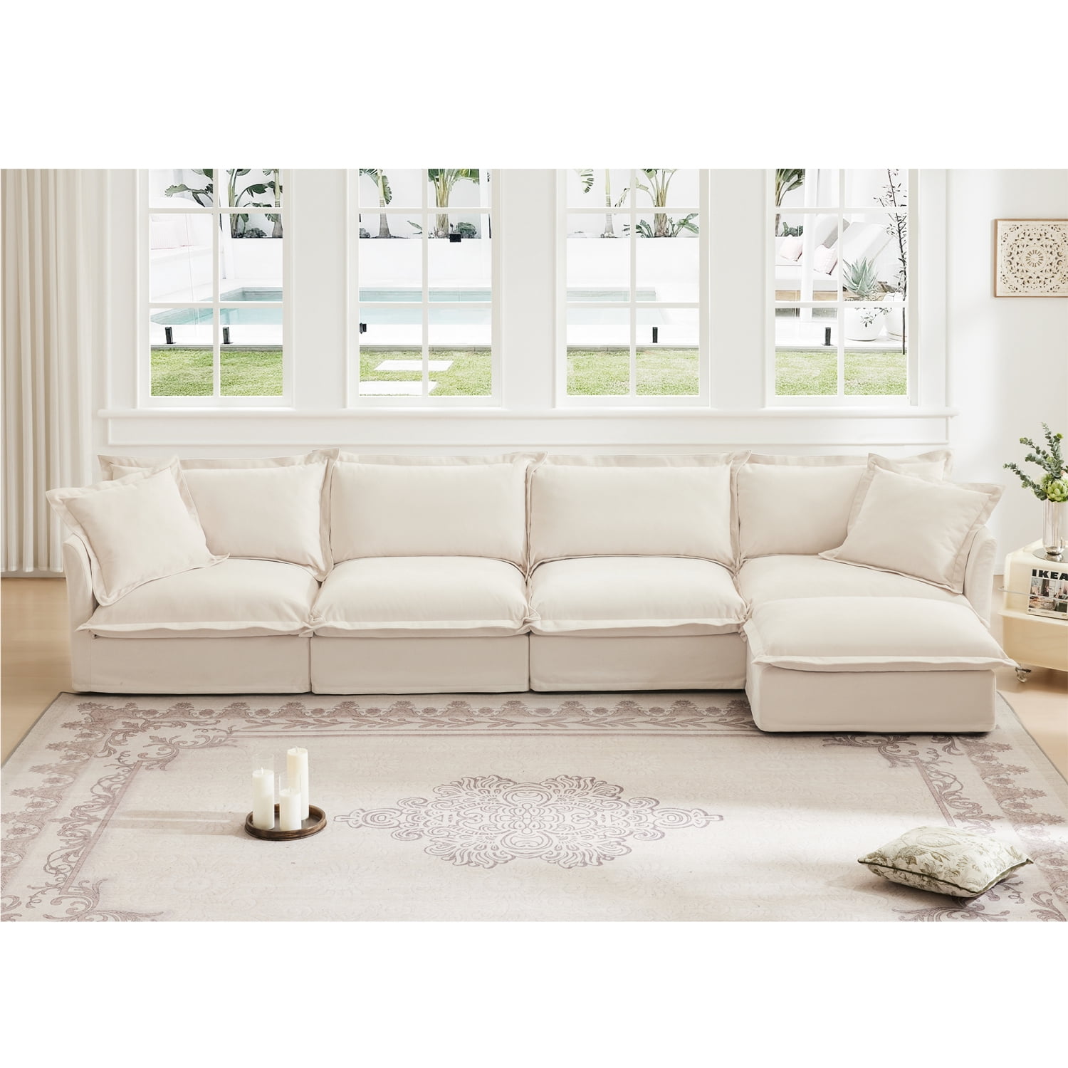 L Shape Sectional Long Sofa Couch, 4 Seater Sofa with Suppleness ...